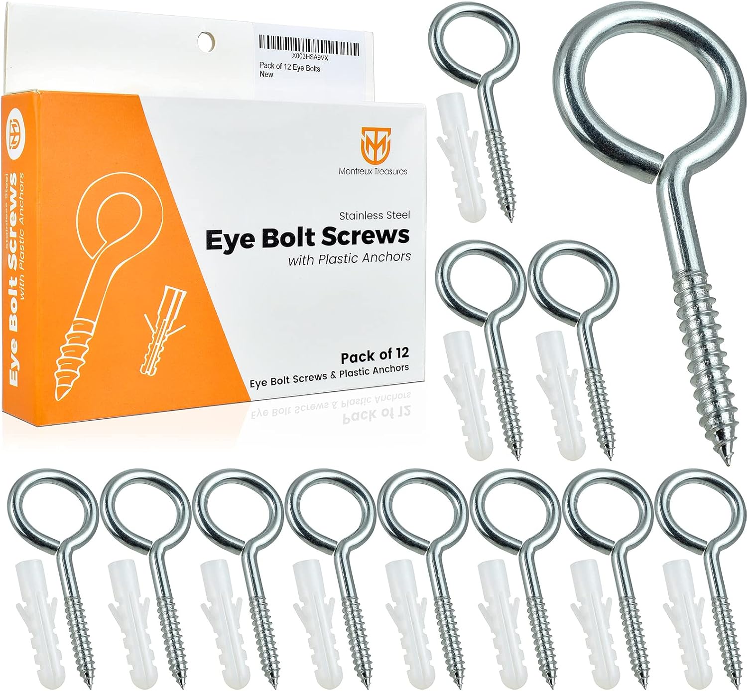 Amazon.com: 12 Pcs Eye Hooks Screw with Plastic Anchor Plugs - 2.5 Inch ...