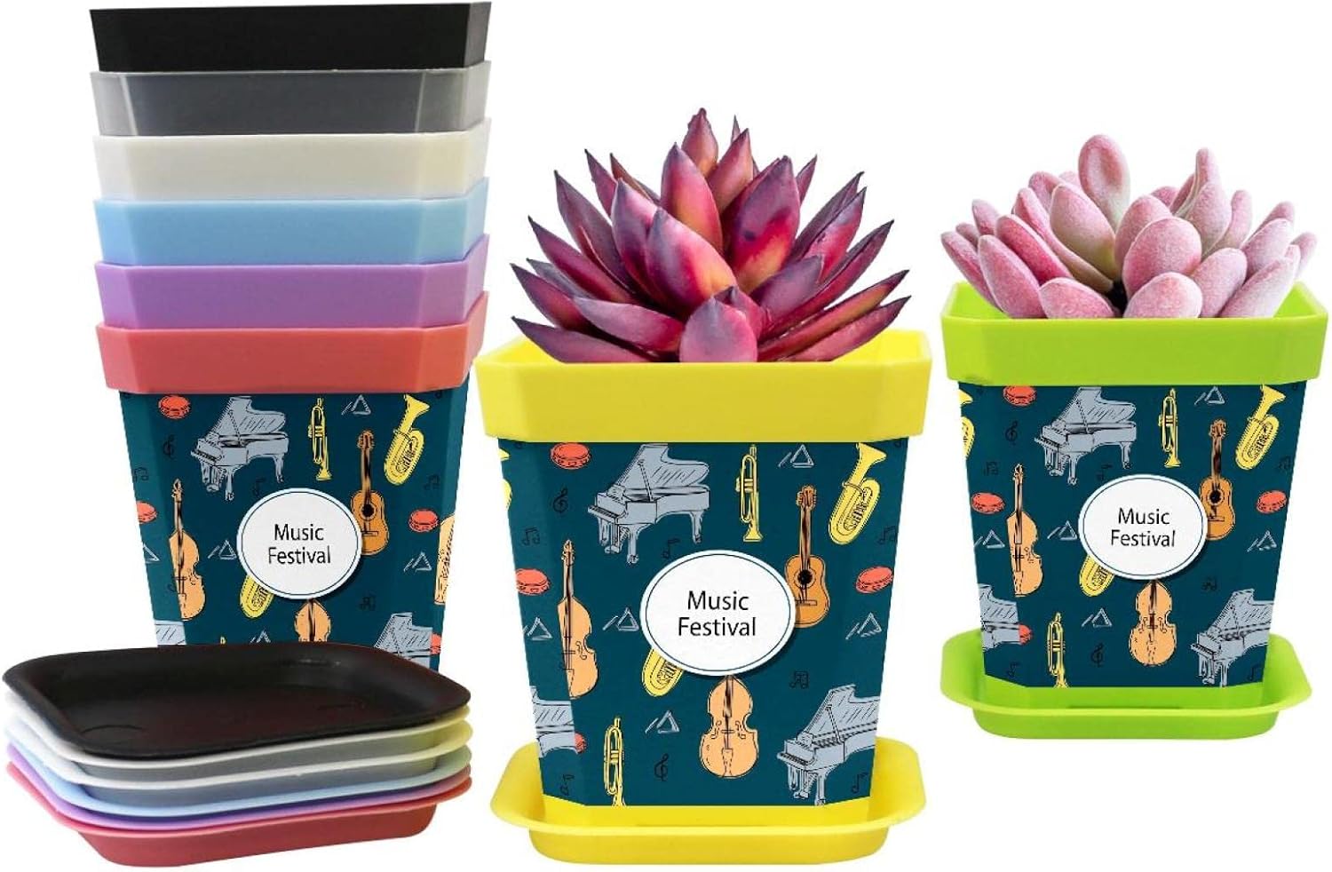 Amazon.com: 8 PCS Pots for Plants Hand Drawn Musical Instruments Prints ...