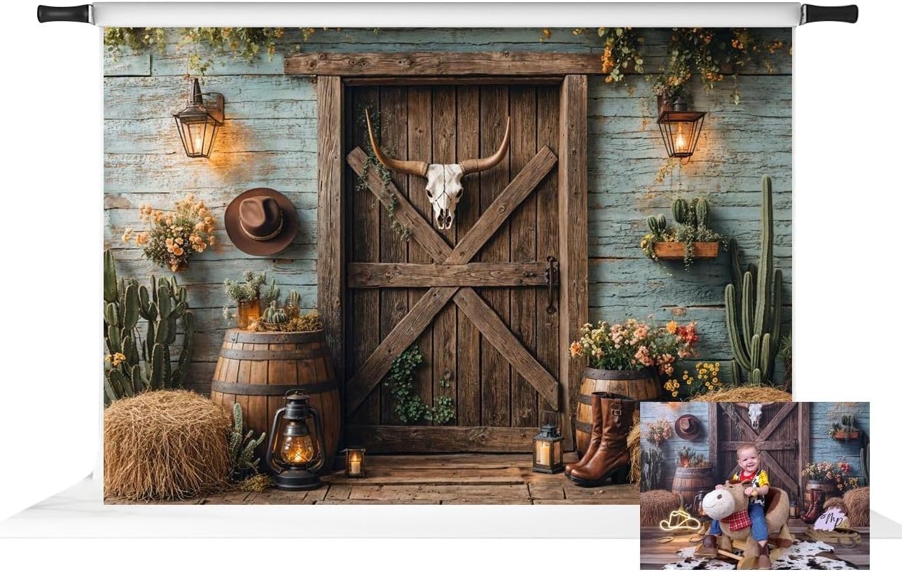 Amazon.com : Kate Western Photo Backdrops Cowboy Barn Door Wild West ...