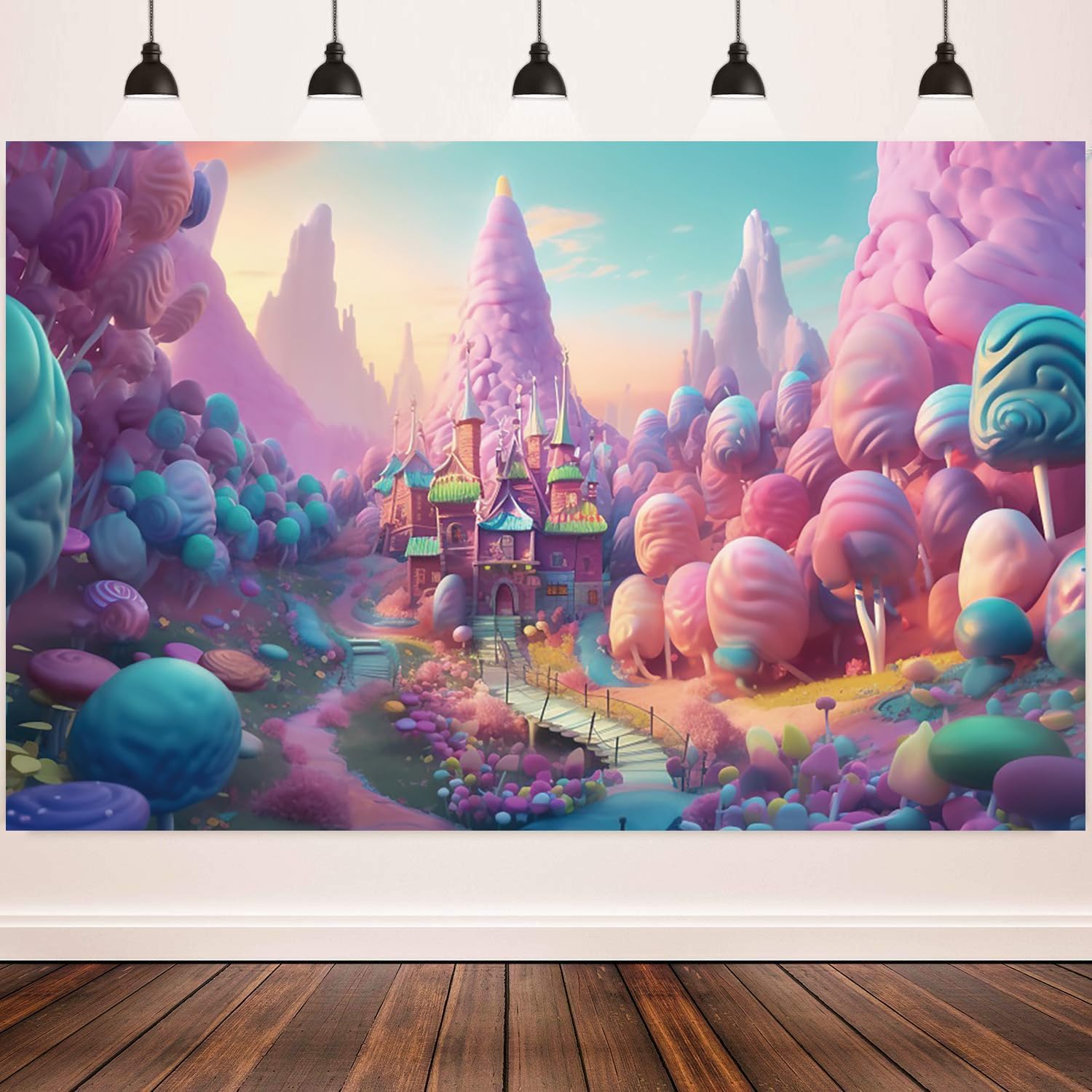 Amazon.com : 15x8ft Candyland Backdrop Fantasy Candy Forest Castle Pink ...