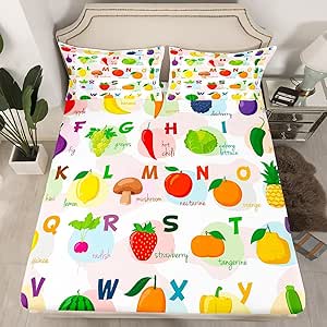 Amazon.com: Toddlers ABC Fitted Sheet Twin Size Kids ABC Alphabet ...