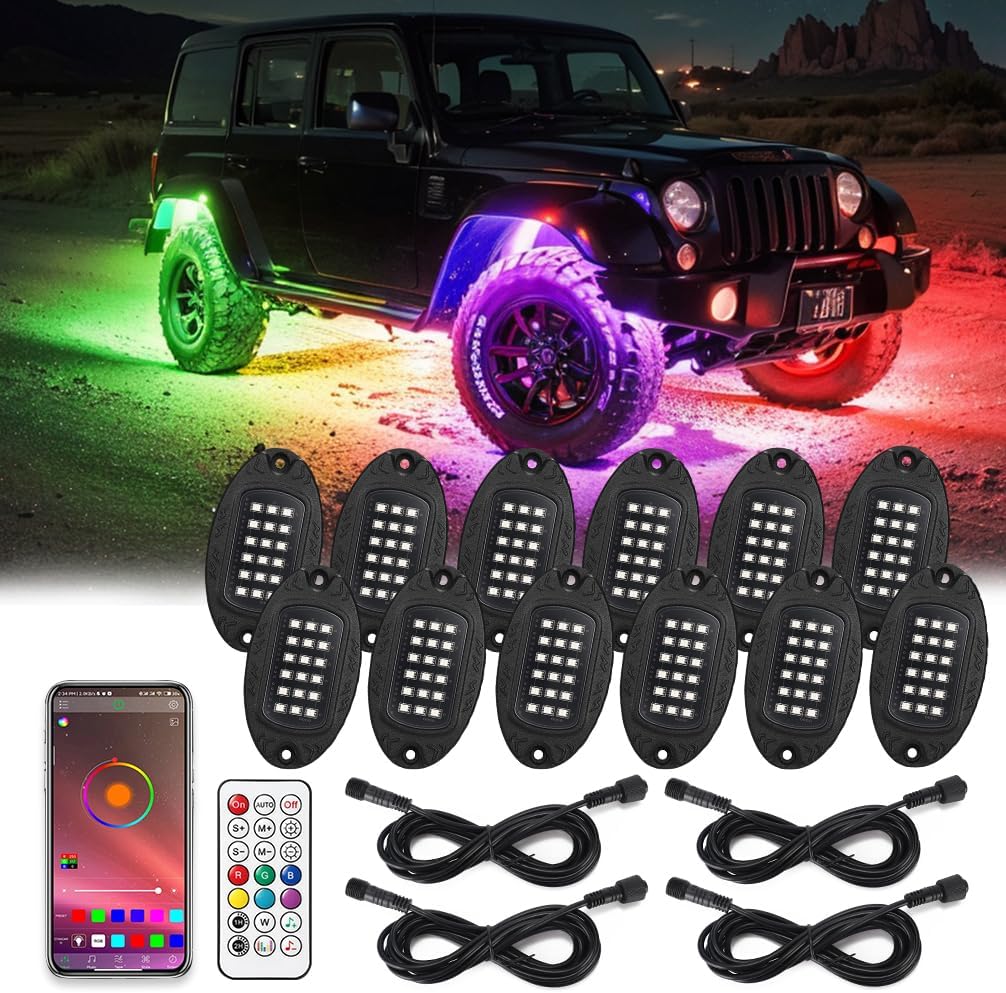 Amazon.com: ZONECONA 12Pods Metal Chasing LED Rock Lights Kit +4PCS 36 ...