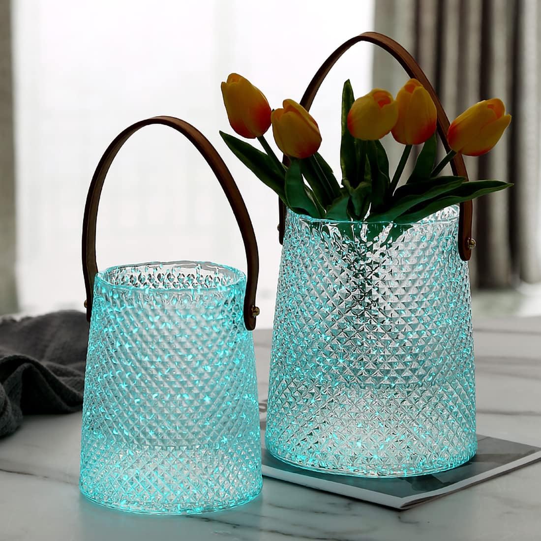Amazon.com: NBHUZEHUA Luminous Glass Vase Bud Flower Vases for Decor ...