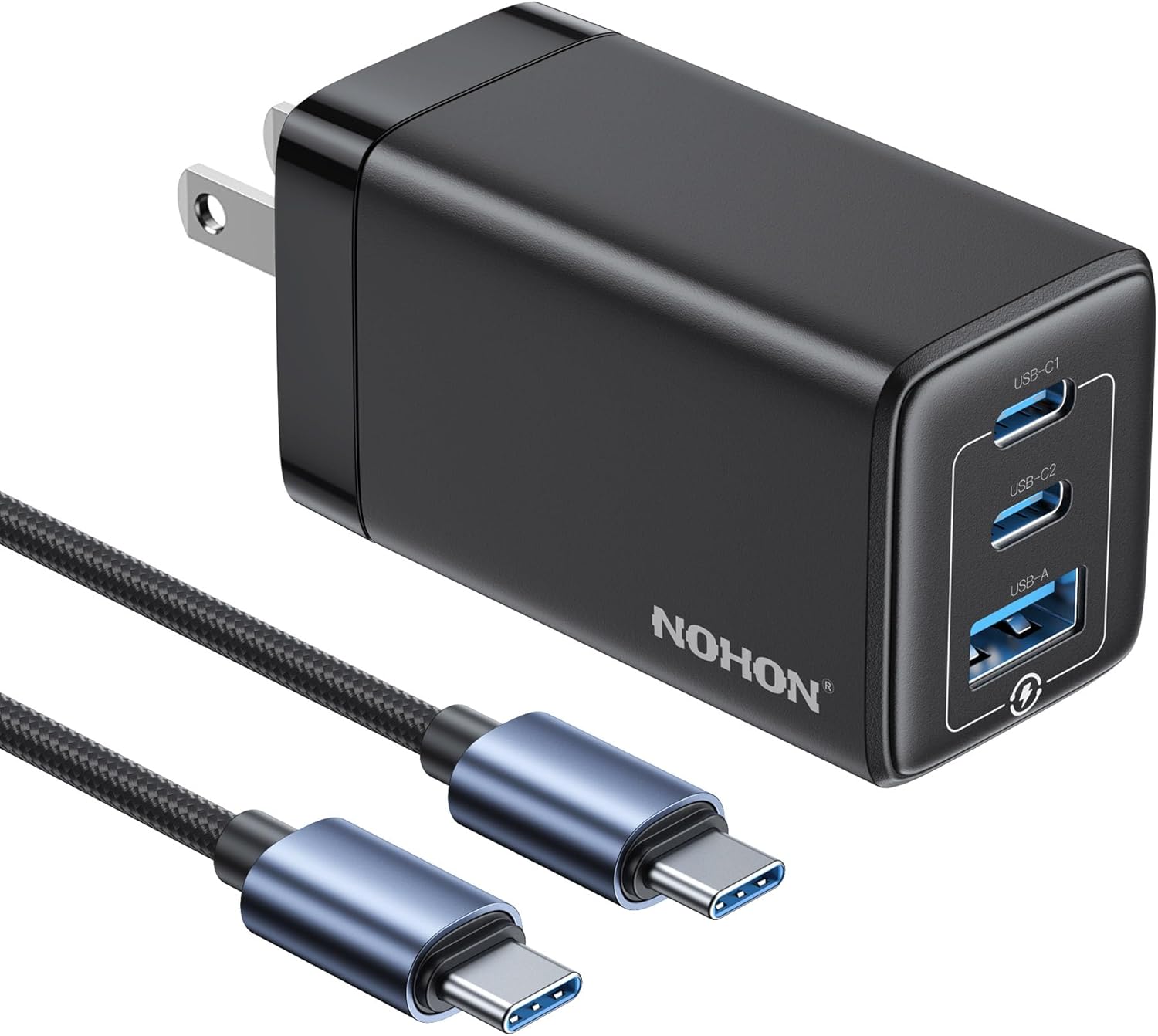 GaN 65W 3-Port USB-C Wall Charger: NOHON Fast Charger Block PD 3.0 ...