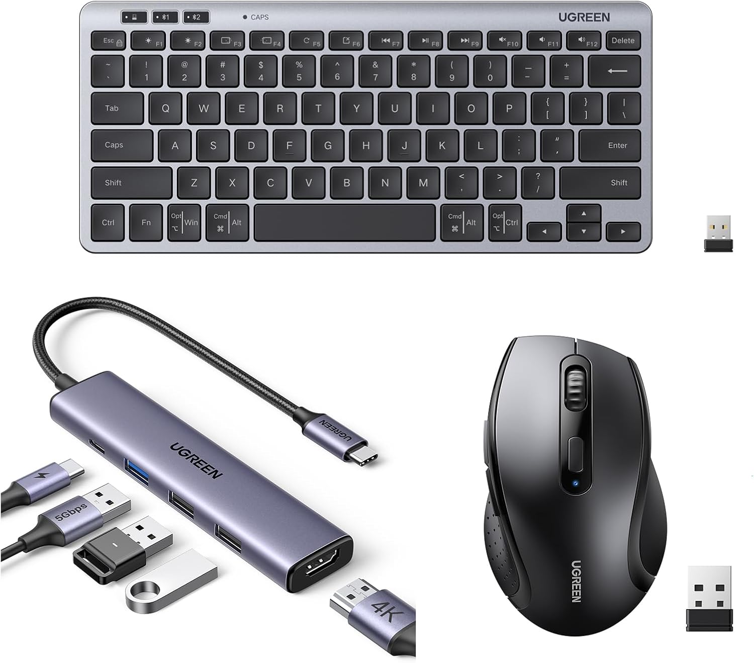 Amazon.com: UGREEN USB C Hub Bundle with Wireless Mouse and 78 Keys ...
