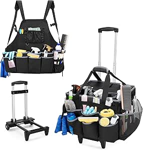 Amazon.com: HODRANT Rolling Cleaning Caddy & Large Cleaning Apron ...