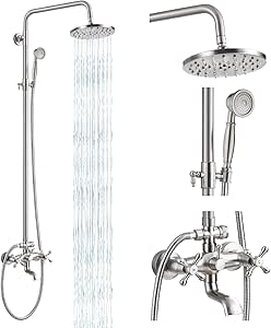 Gotonovo Exposed Shower Faucet Set - 8 Inch Rainfall Showerhead, 3-Function Shower Fixture with ...