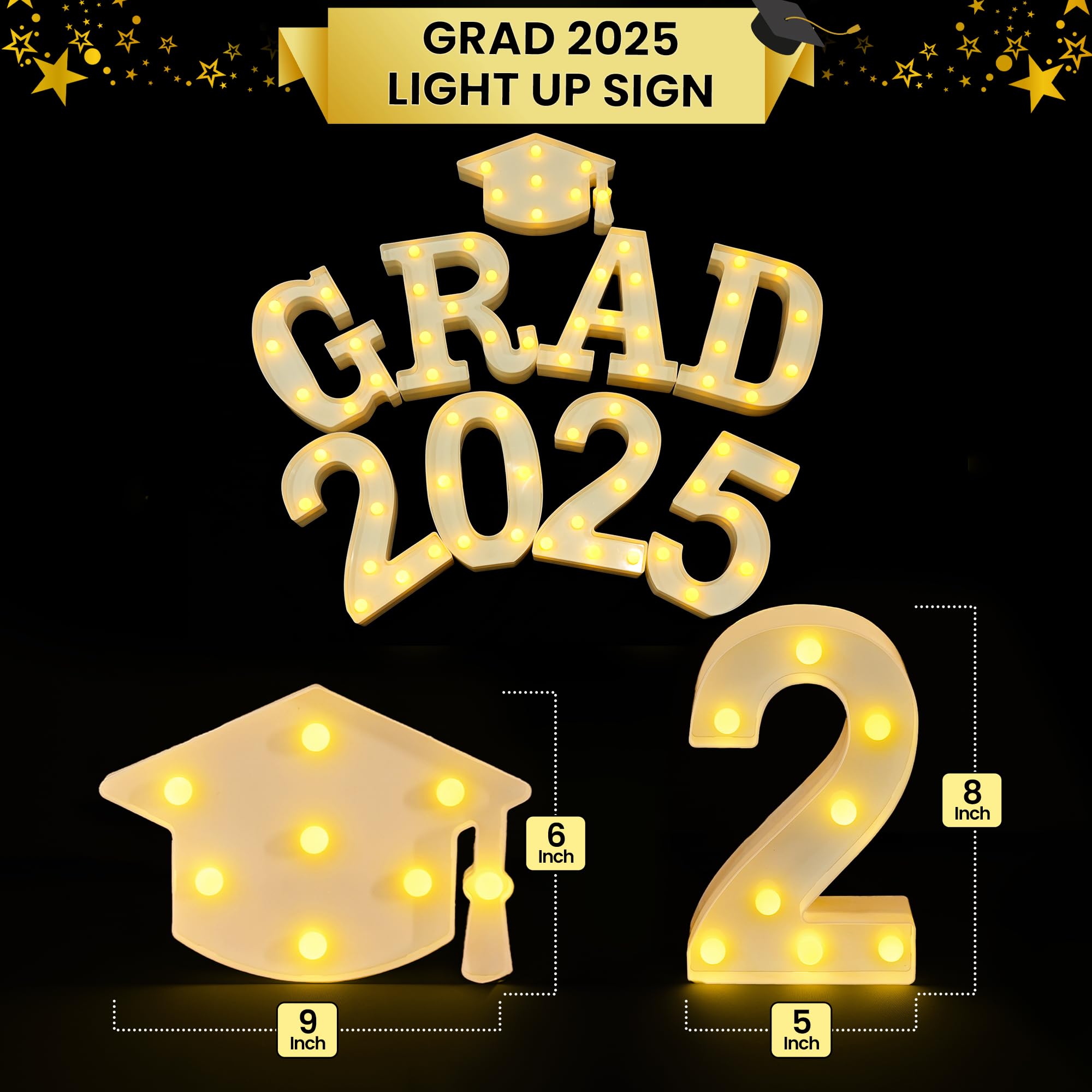 Snapklik.com : White Light Up 2025 Grad Sign - 8.5 Inch 2025 Light Up ...