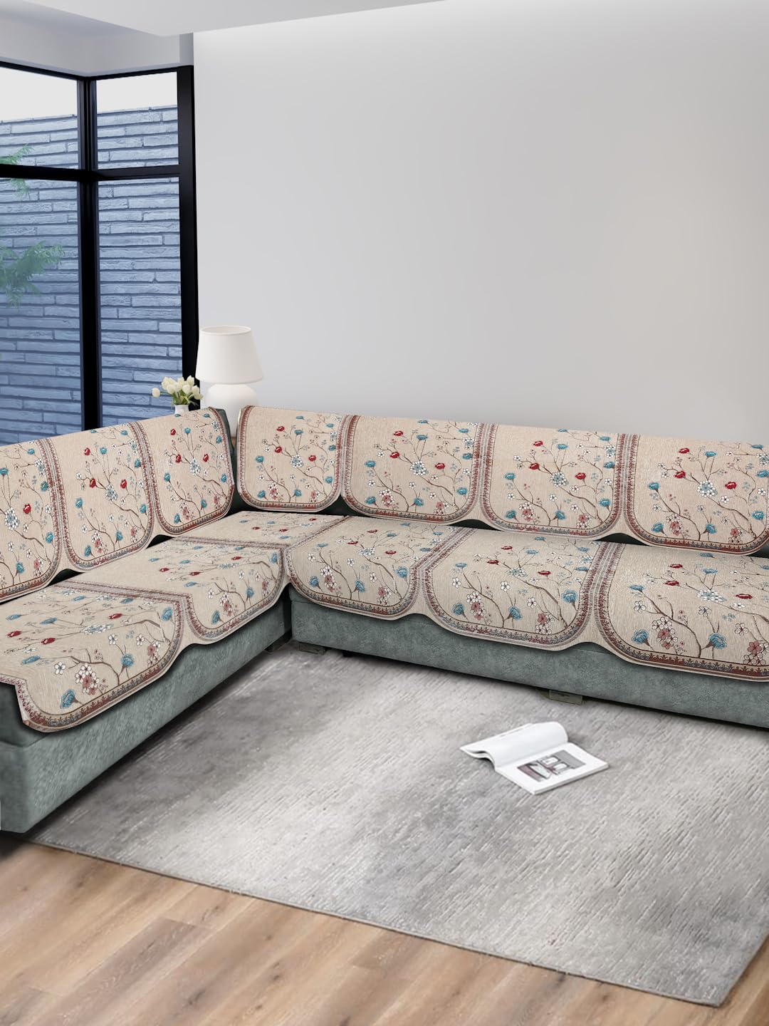 Multitex L Shape Cotton Sofa Cover Set for Living Room - Printed Sofa ...