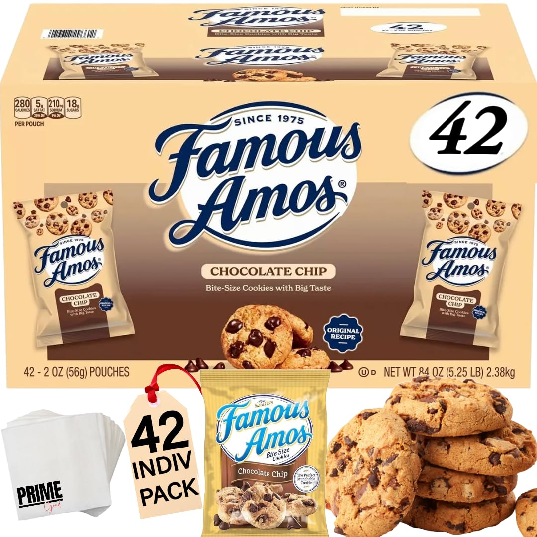 Amazon.com: PRIME GRADE Famous Amos Chocolate Chip Cookies, 42ct of 2oz ...