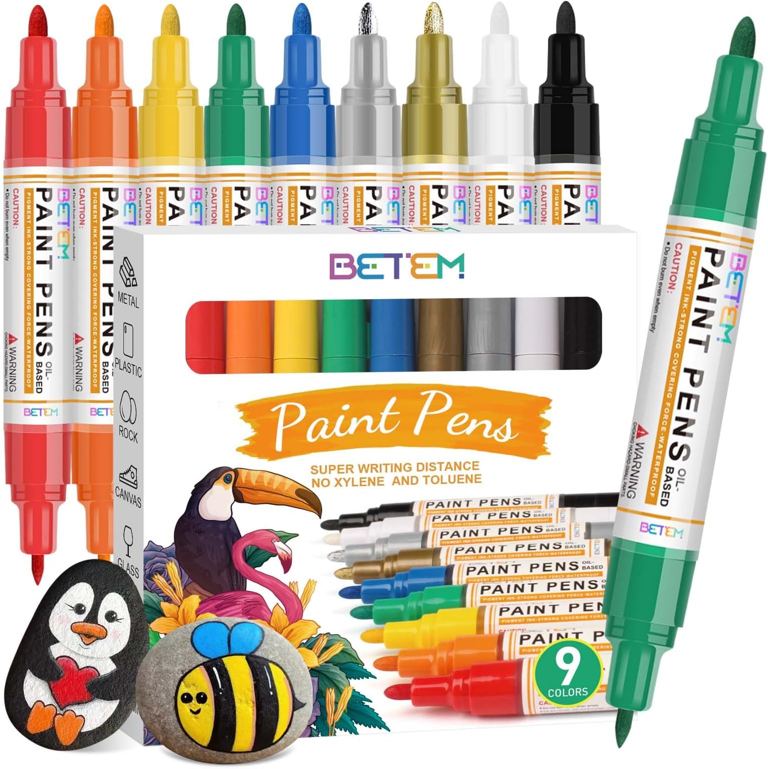 Amazon.com: Betem 9 Colors Dual Tip Oil Based Paint Markers Acrylic ...