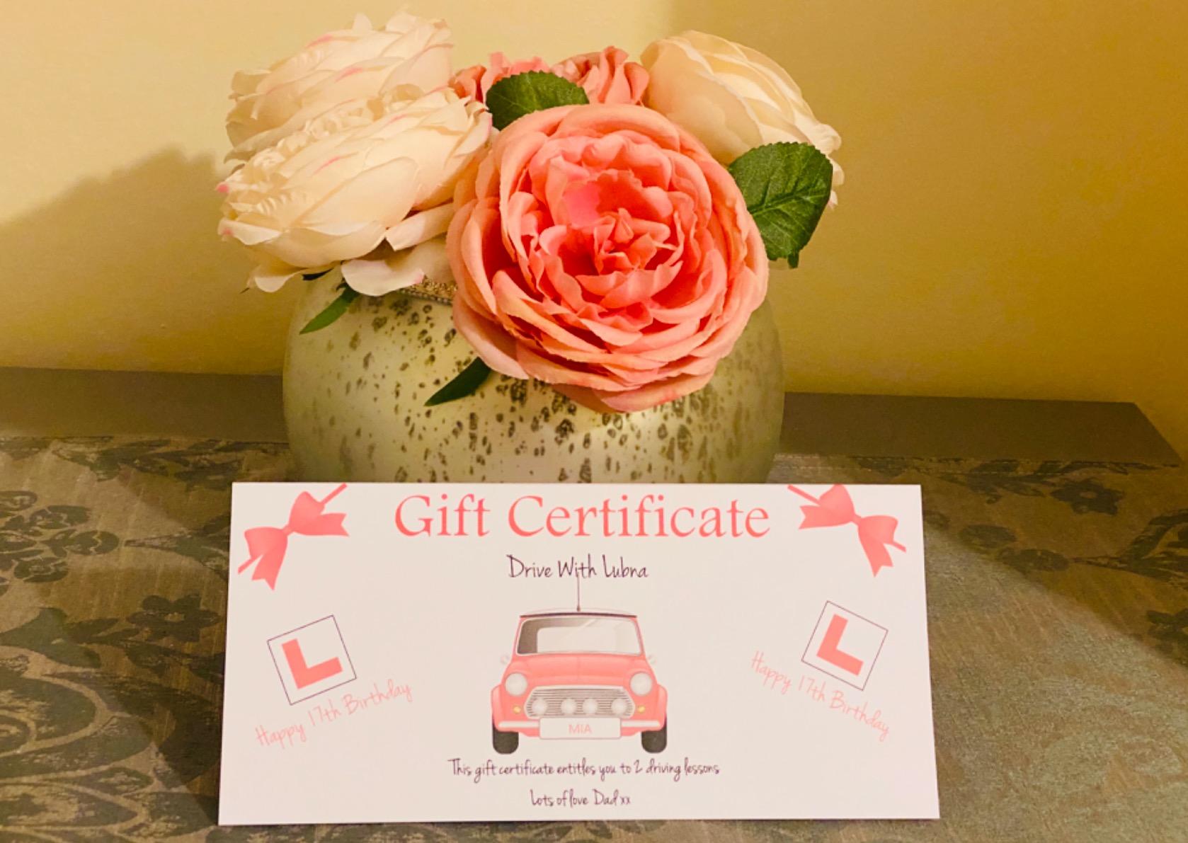 Personalised Driving Lessons Birthday Card Gift Certificate Voucher ...