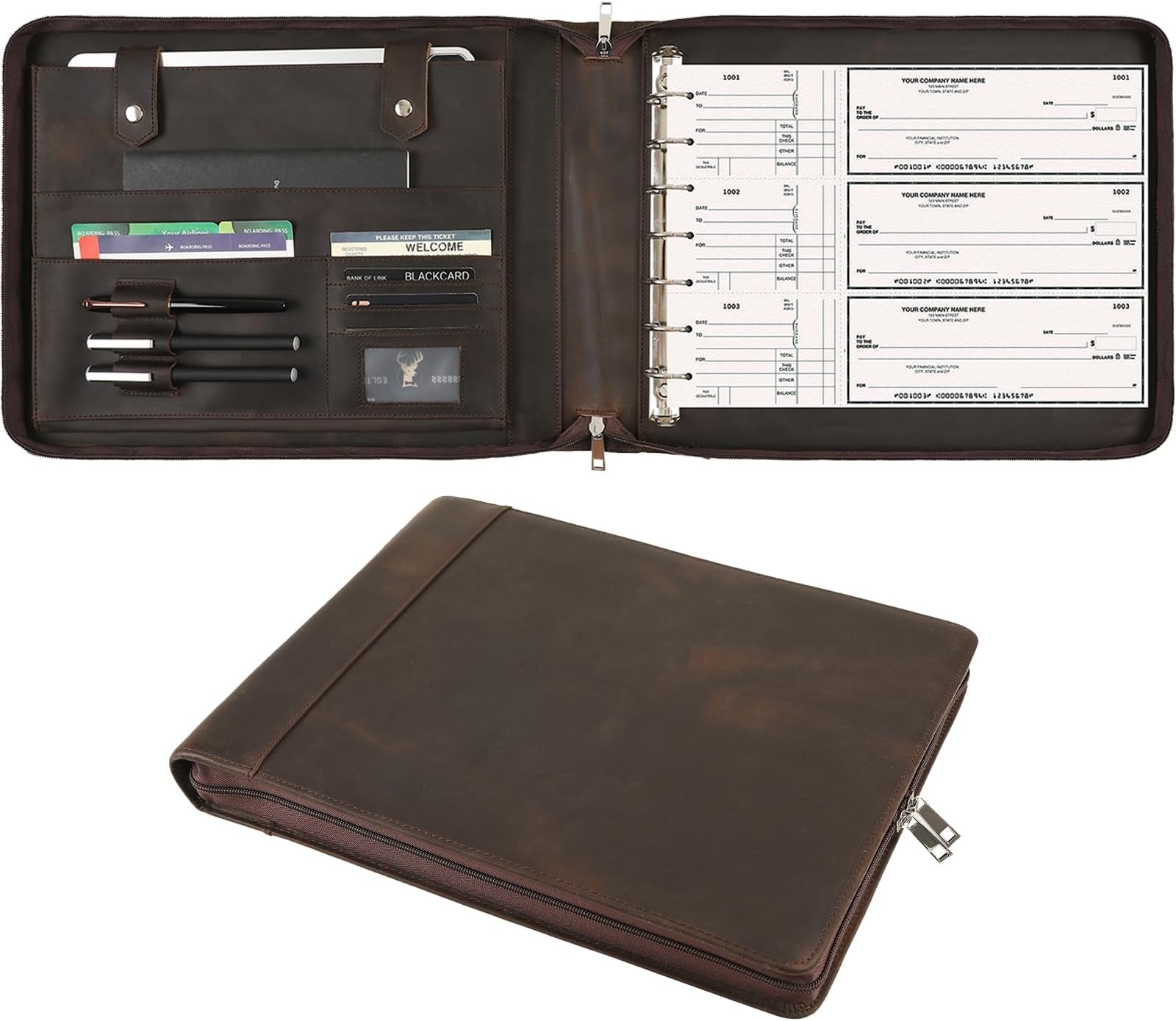 Amazon.com : GZRHKJ 7 Ring Business Checkbook Binder, Genuine Leather ...