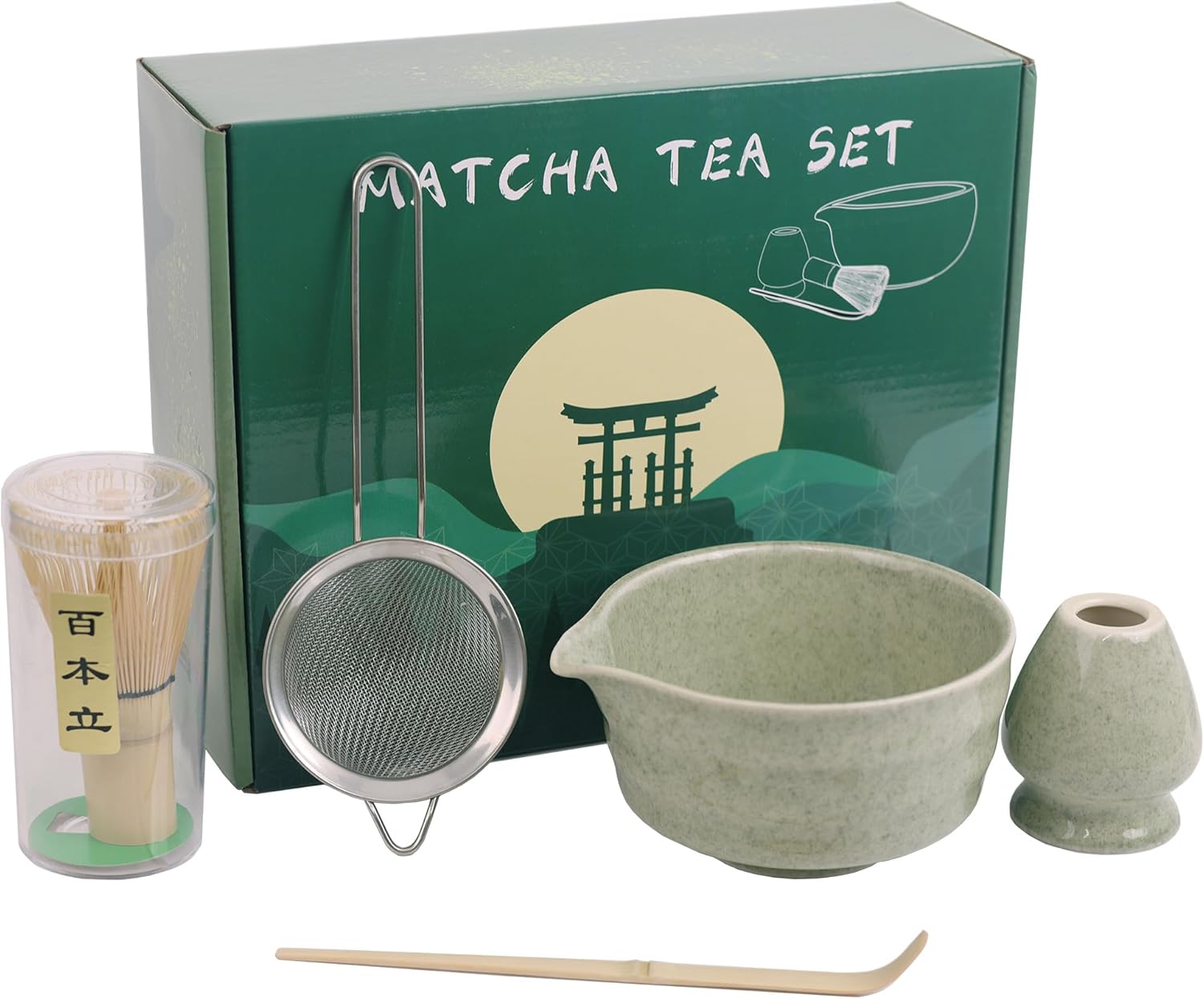 5PCS Match Whisk Set, Matcha Bowl with Spout, Matcha Whisk and Holder ...