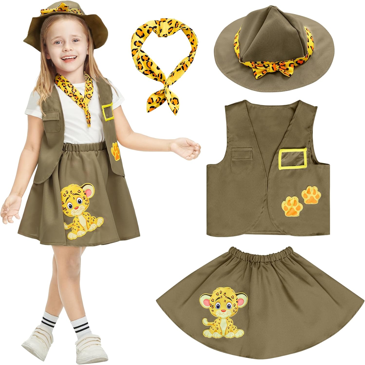 Amazon.com: IKALI Kids Explorer Costume Kit Girls Zookeeper Outfit With Safari Hat & Vest ...