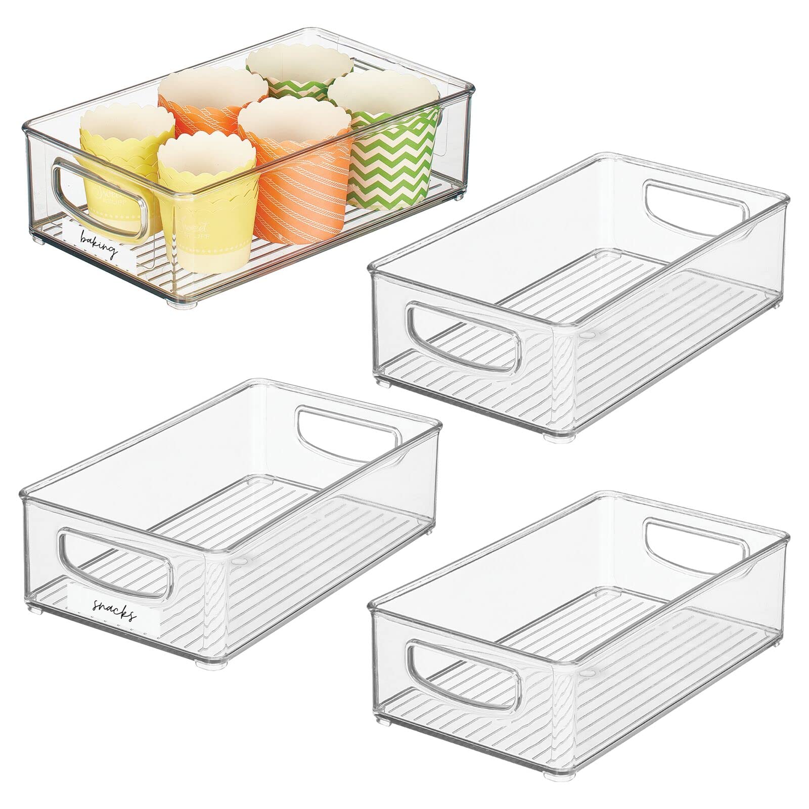 mDesign Plastic Kitchen Bins with Handles and Preprinted Cursive Food ...