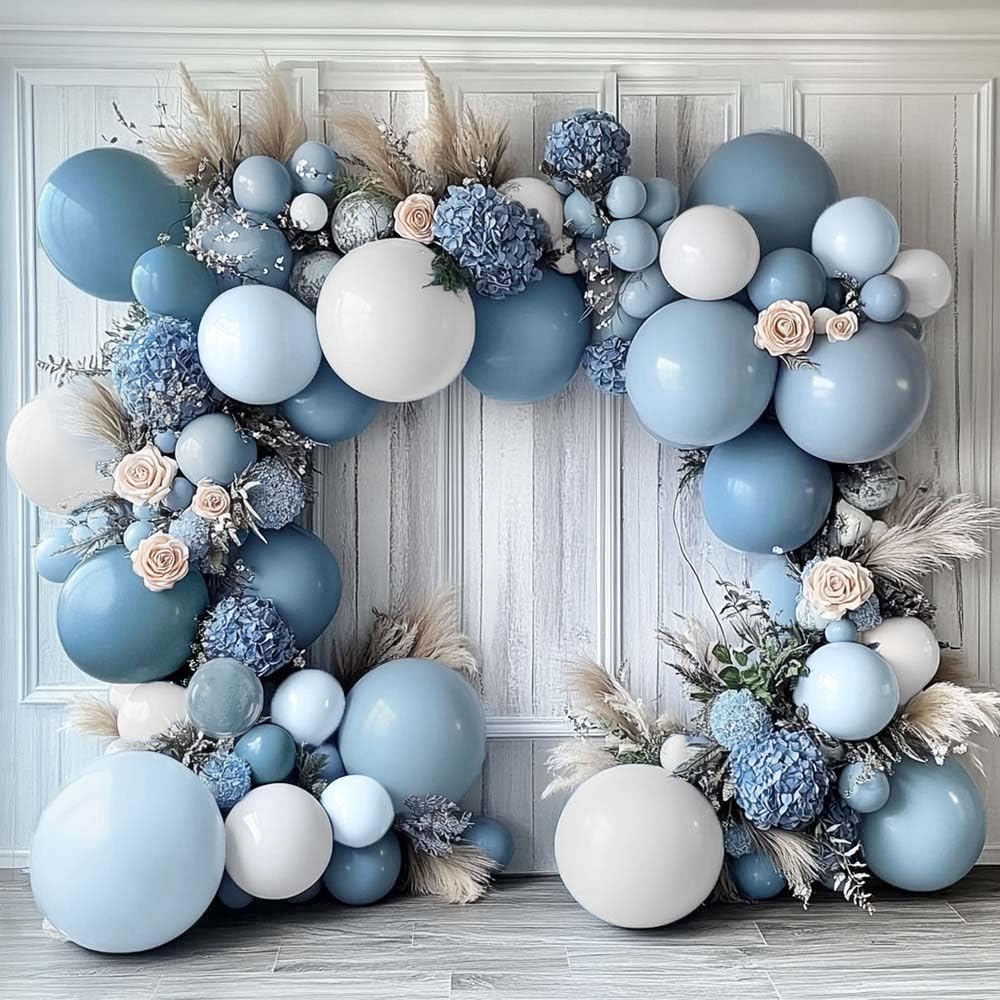 Amazon.com: Dusty Blue White Balloon Arch - Double Stuffed Pastel Slate Baby Blue Matte White ...