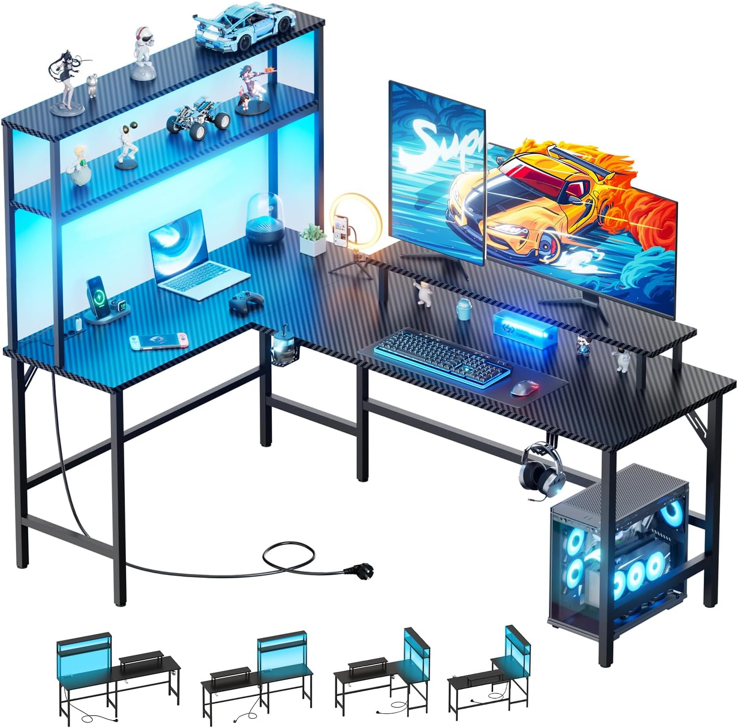 HLONONE Gaming Tisch mit LED, 150 x 100 cm Gaming Schreibtisch L Form ...