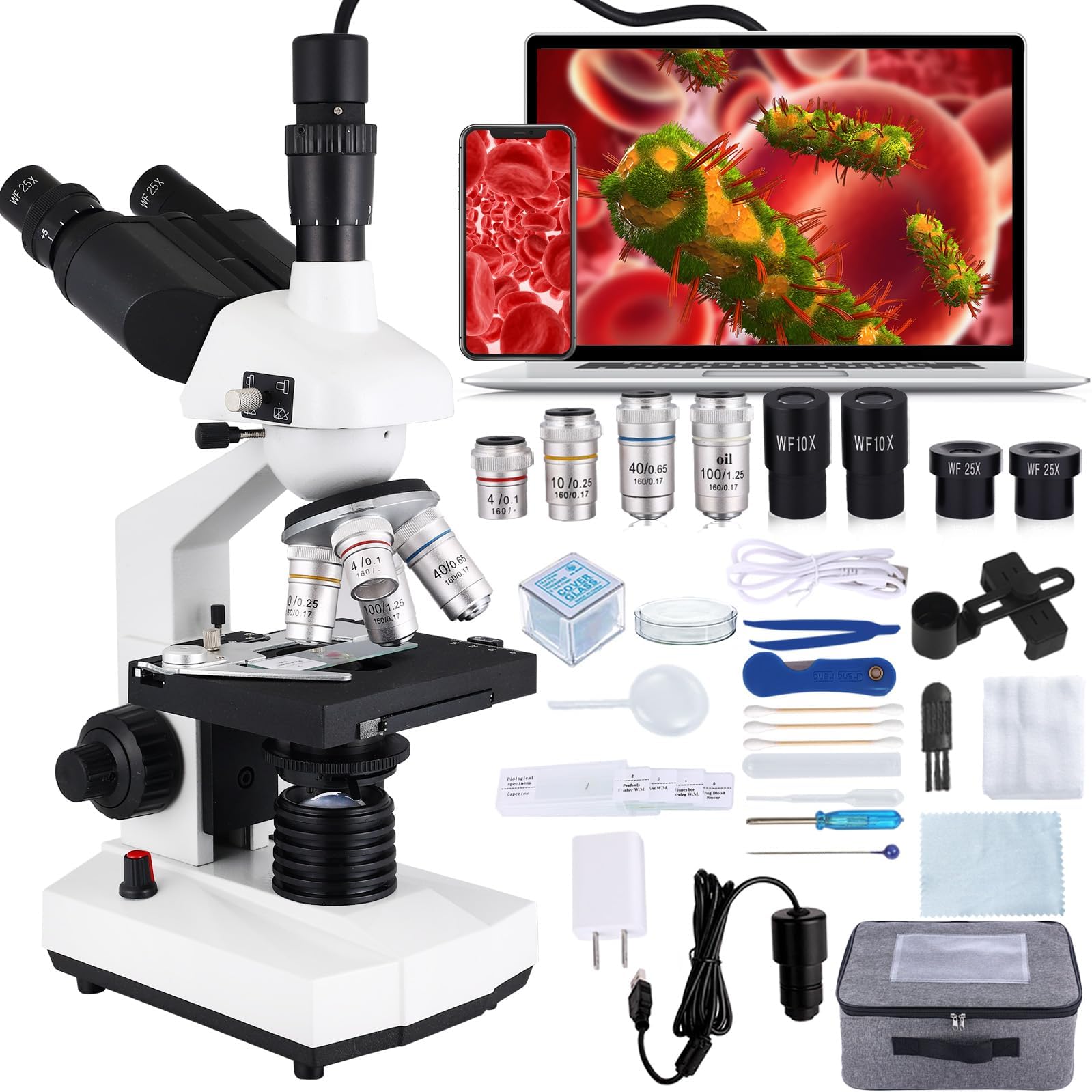 Amazon.com: Poothoh Compound Trinocular Microscope, 40X-5000X ...
