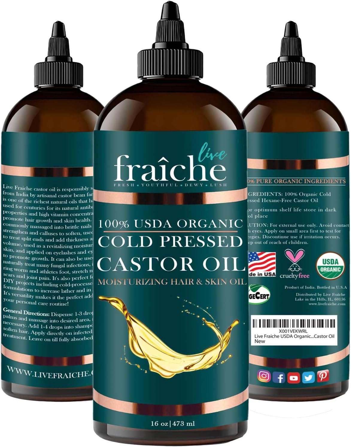 Amazon.com: Organic Castor Oil (16oz) - Pure Castor Oil Organic Hexane ...