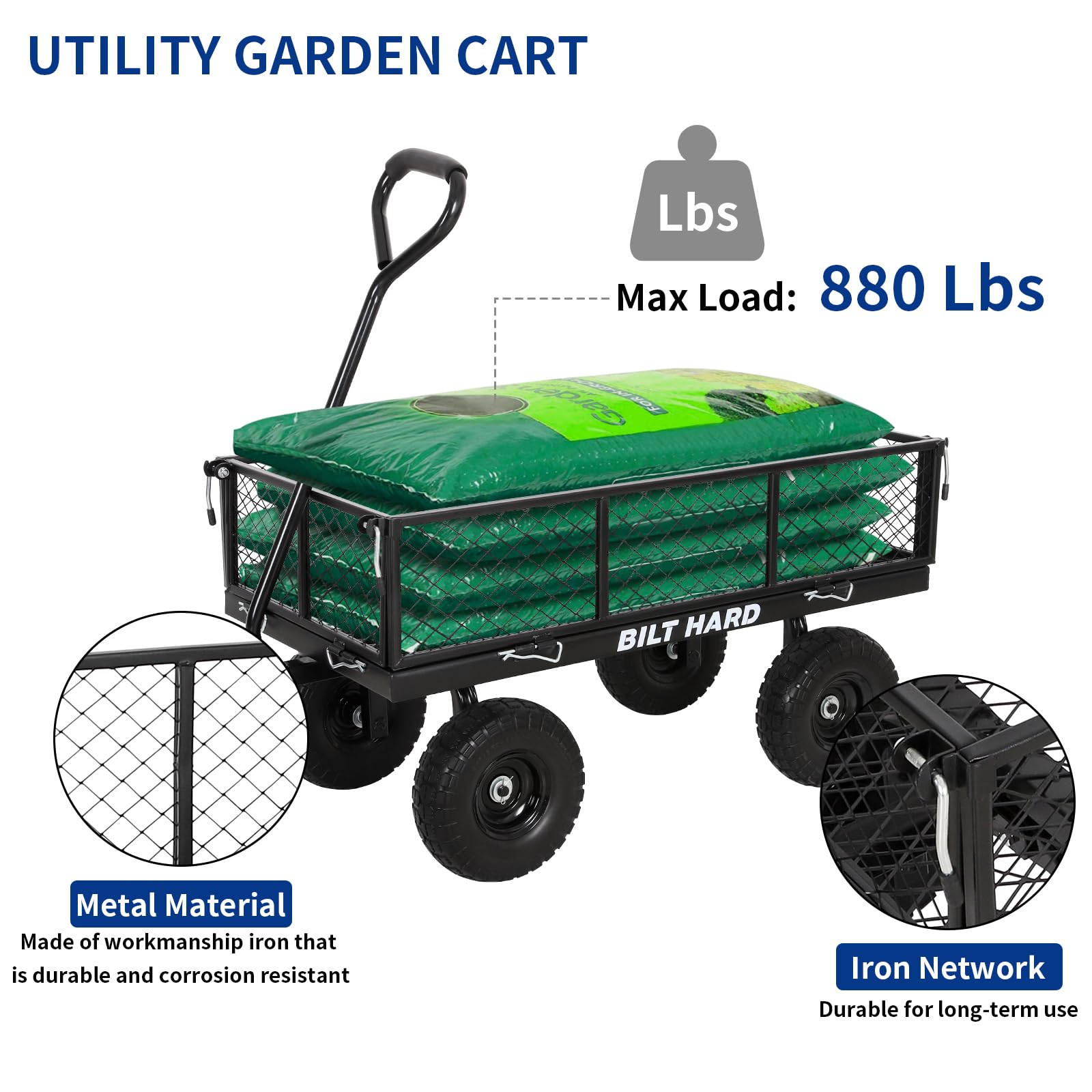 Snapklik.com : BILT HARD Heavy Duty Steel Garden Cart 880 Lbs, Flat ...