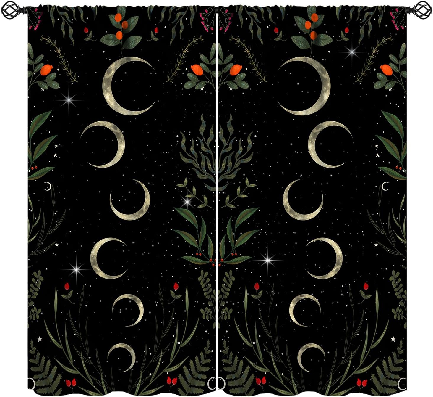 Amazon.com: Retro Moon Curtains, Magical Forest with Moonlit Leaves ...