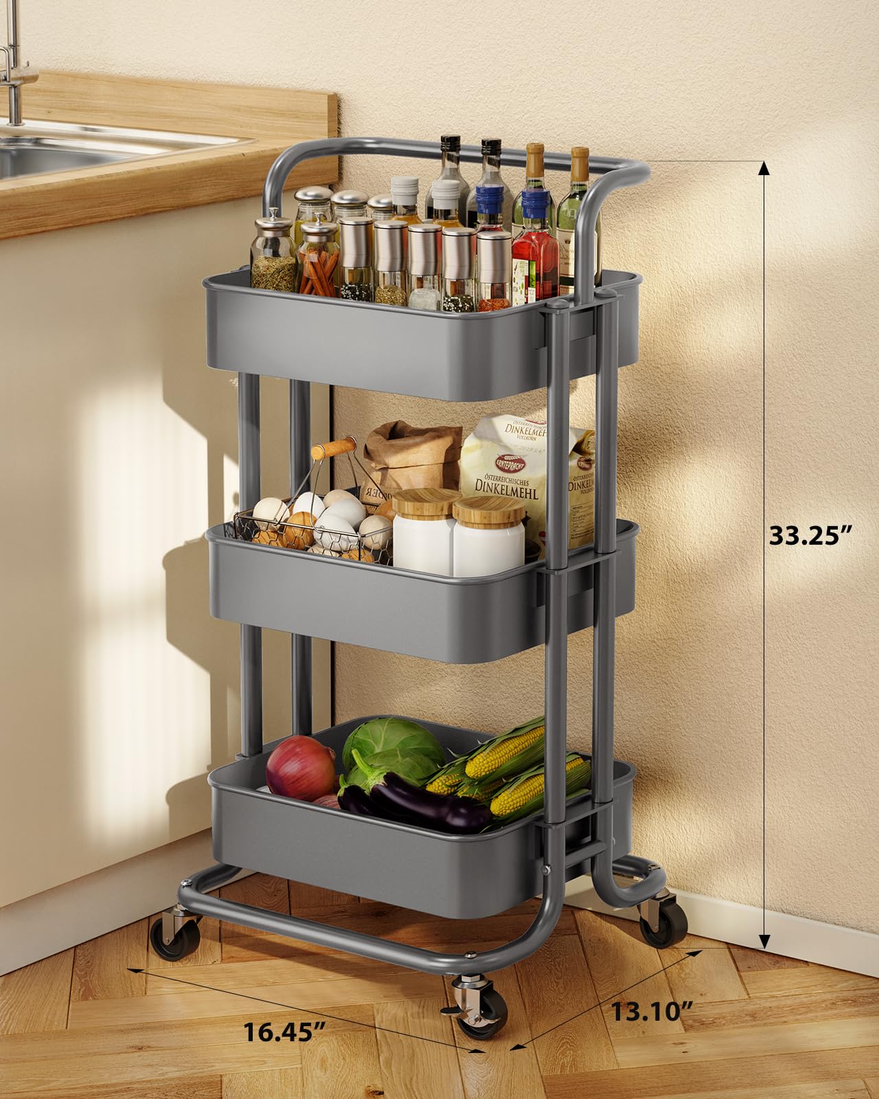 Snapklik.com : Pipishell 3 Tier Mesh Utility Cart, Rolling Metal ...
