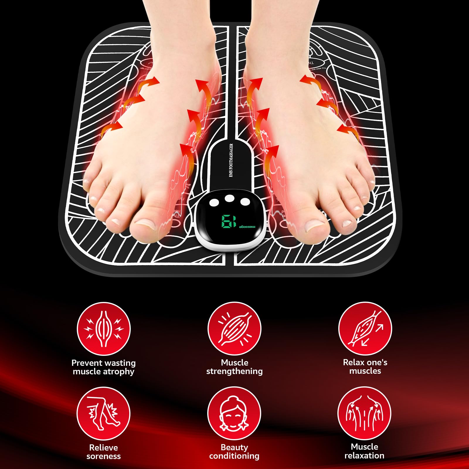 BFAHE EMS Foot Massager Mat EMS Foot Stimulator for Pain Relief Improve ...