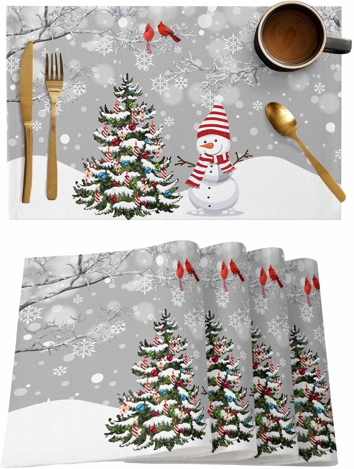 Amazon.com: Christmas Placemats for Dining Table Non-Slip Snowman ...