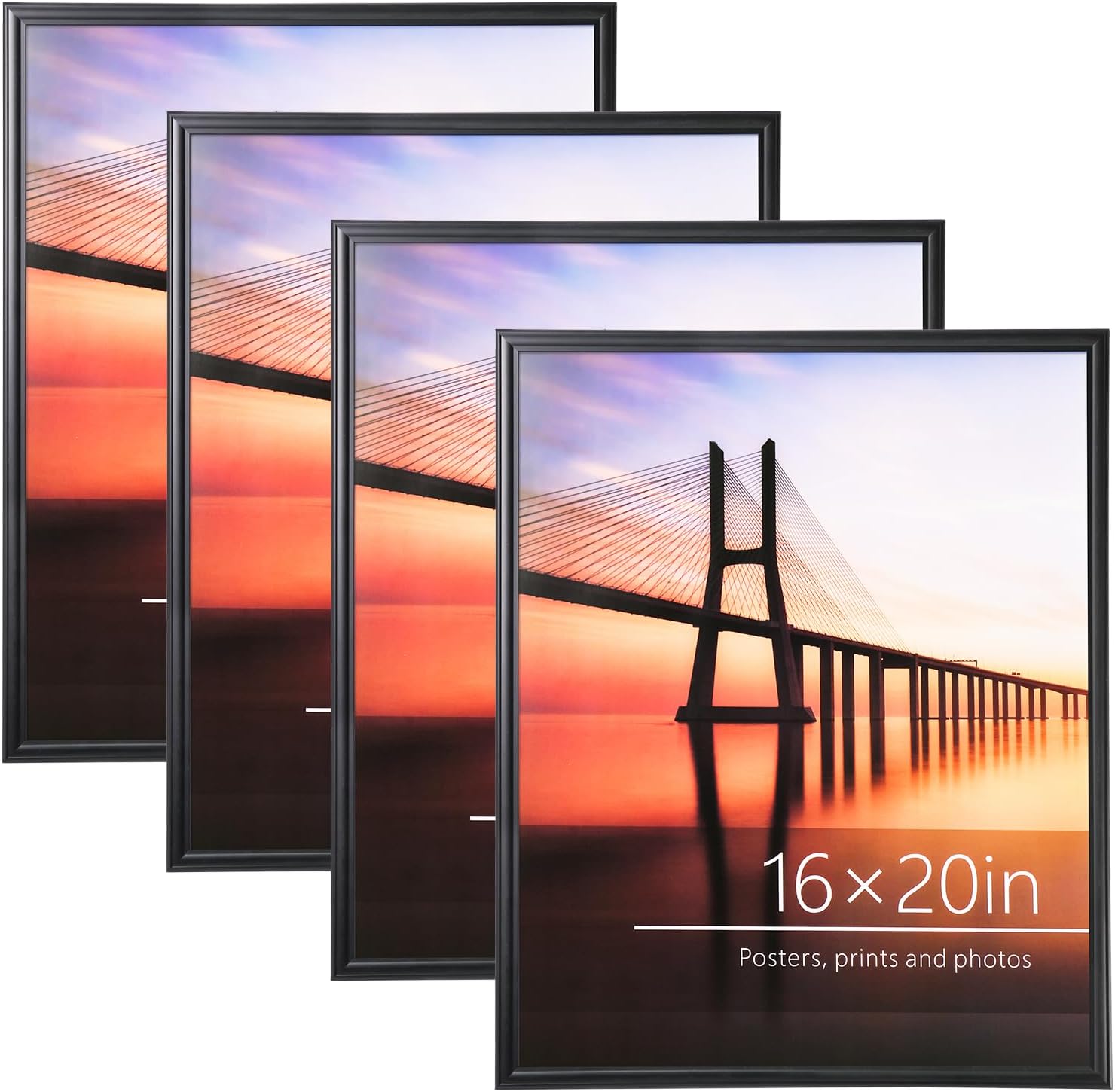 Lovelite 16x20 Poster Frame Set of 4, Black Photo Frames with Resistant ...