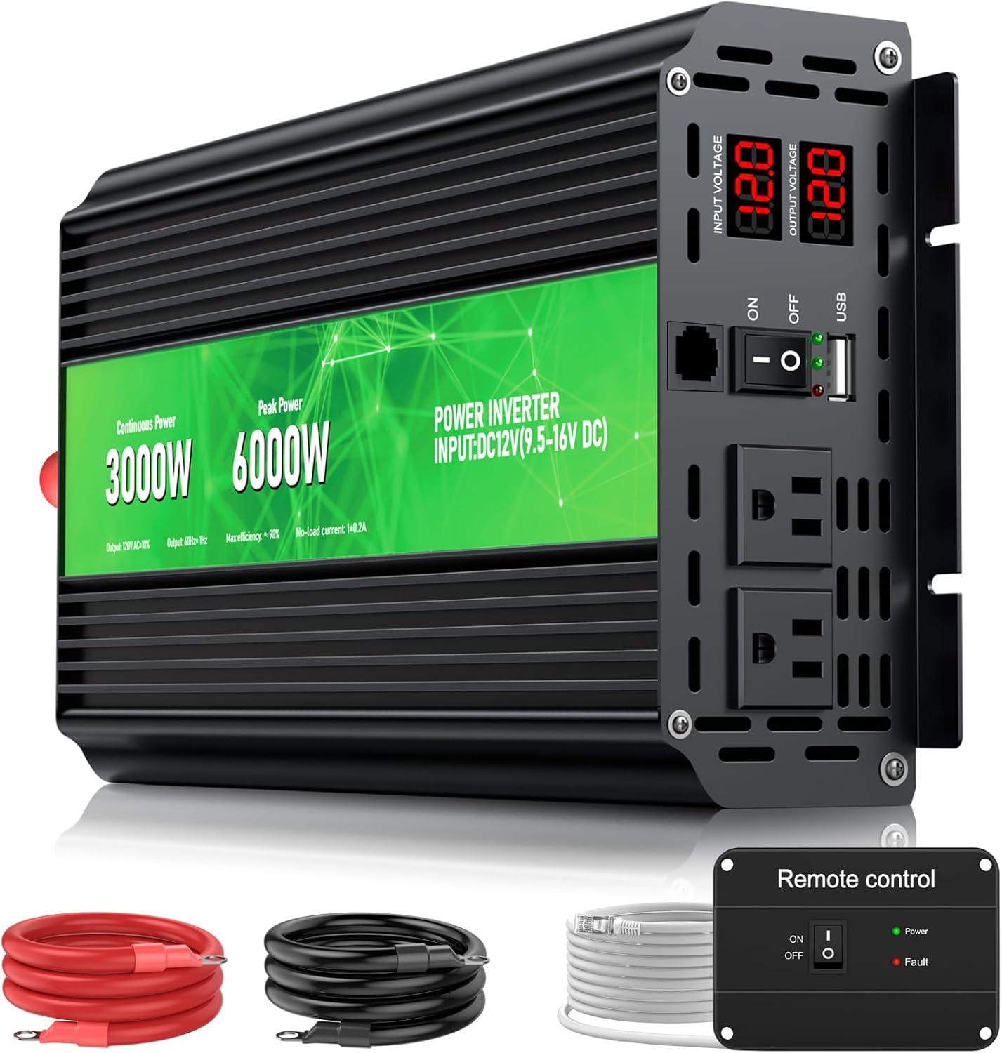 3000W Power Inverter,Peak Power 6000W 12V DC to AC 110V120V,Remote ...