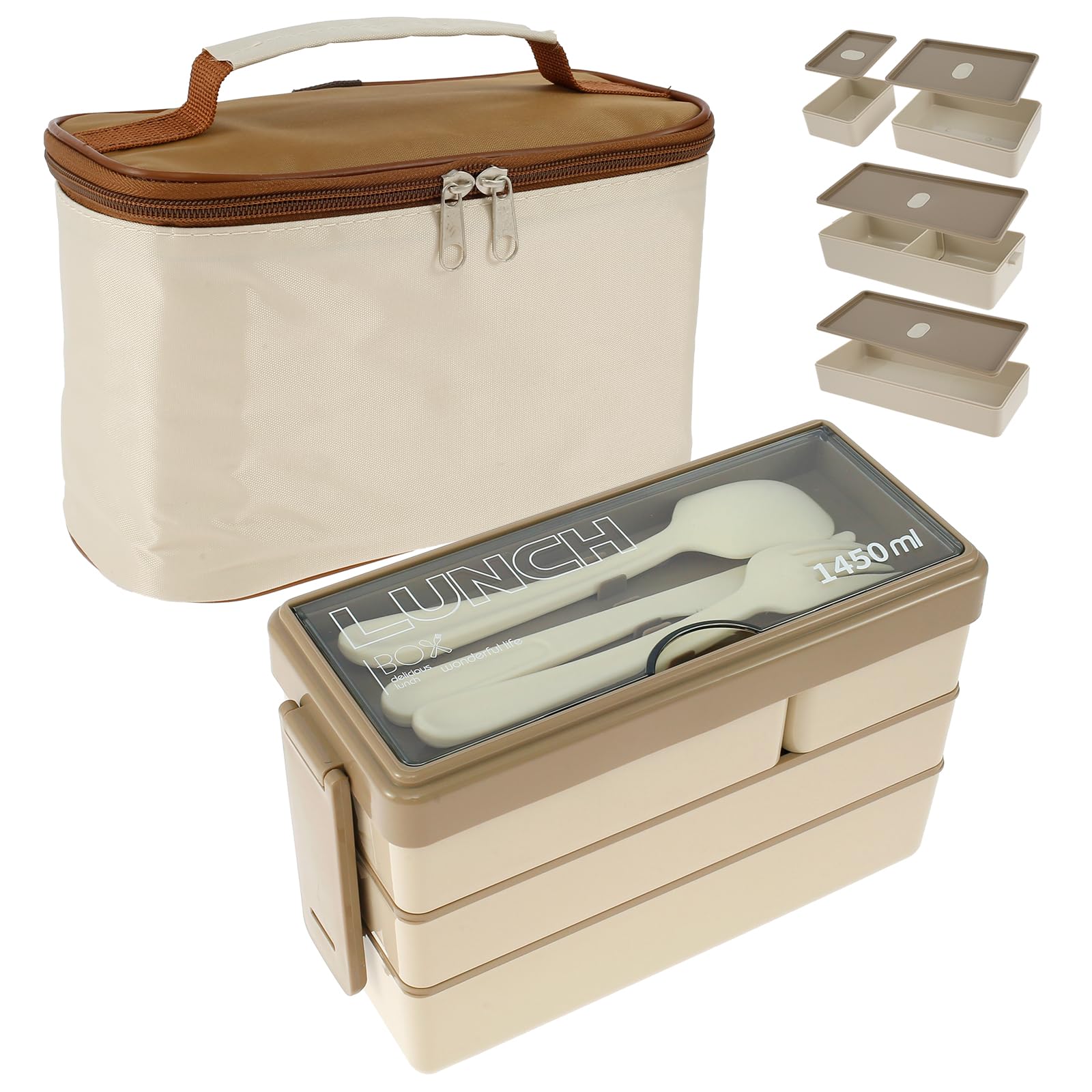 JETHMA 3 Layer Food Box with Bag & Cutlery, 1450ml Stackable Food Box ...