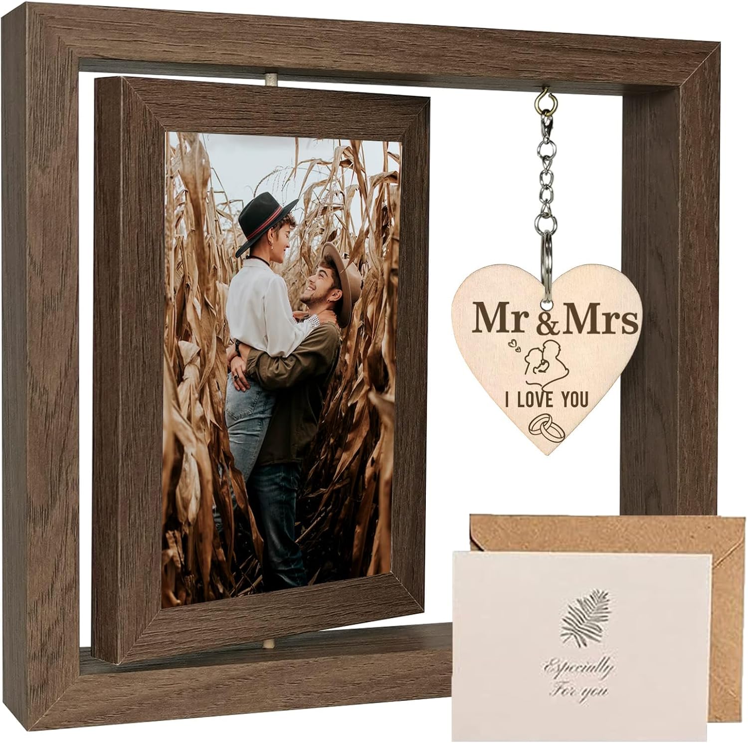 Rotating Floating Mr & Mrs Picture Frame 4x6In Double-Sided Picture ...