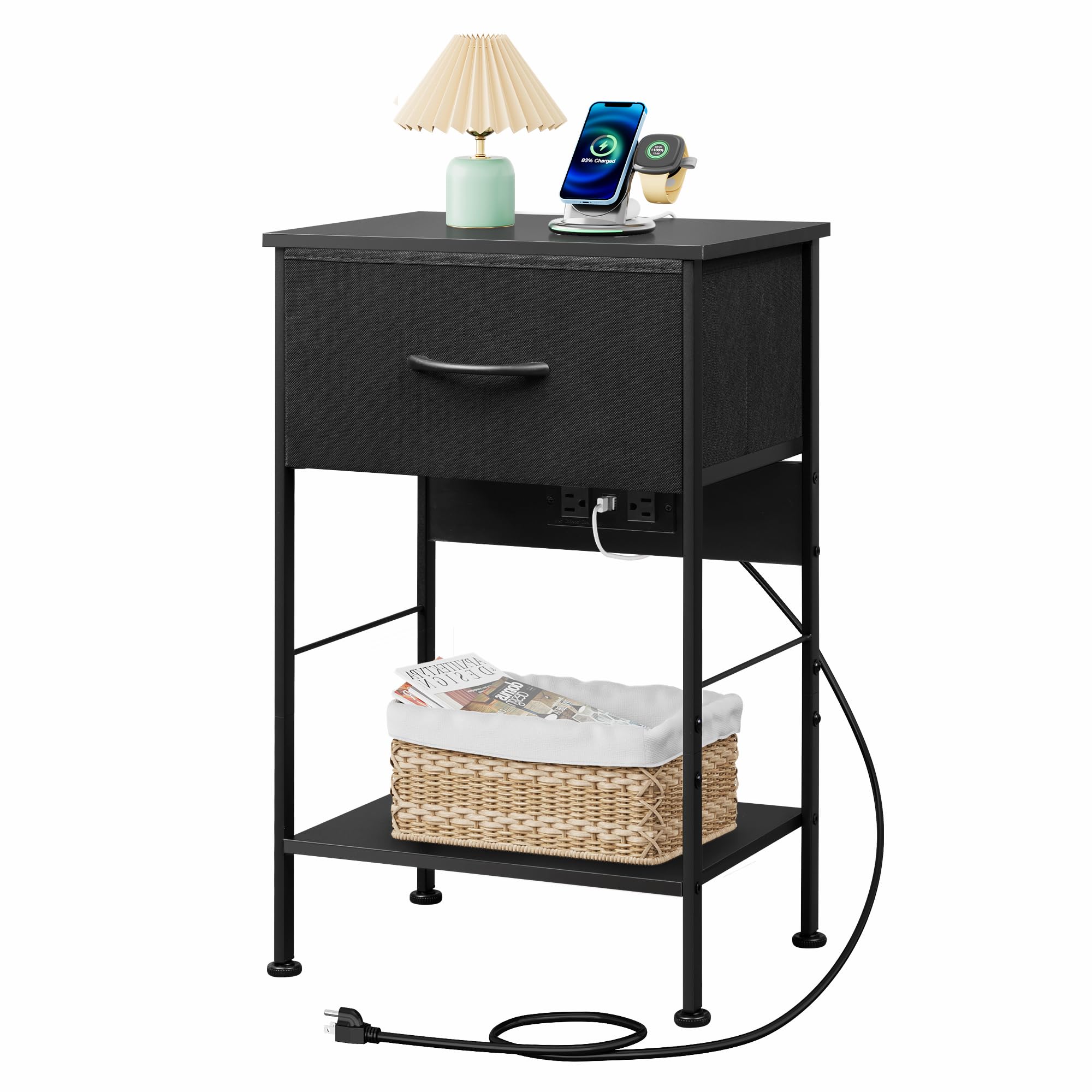 Amazon.com: WLIVE Night Stand with Charger Station, Small Nightstand ...