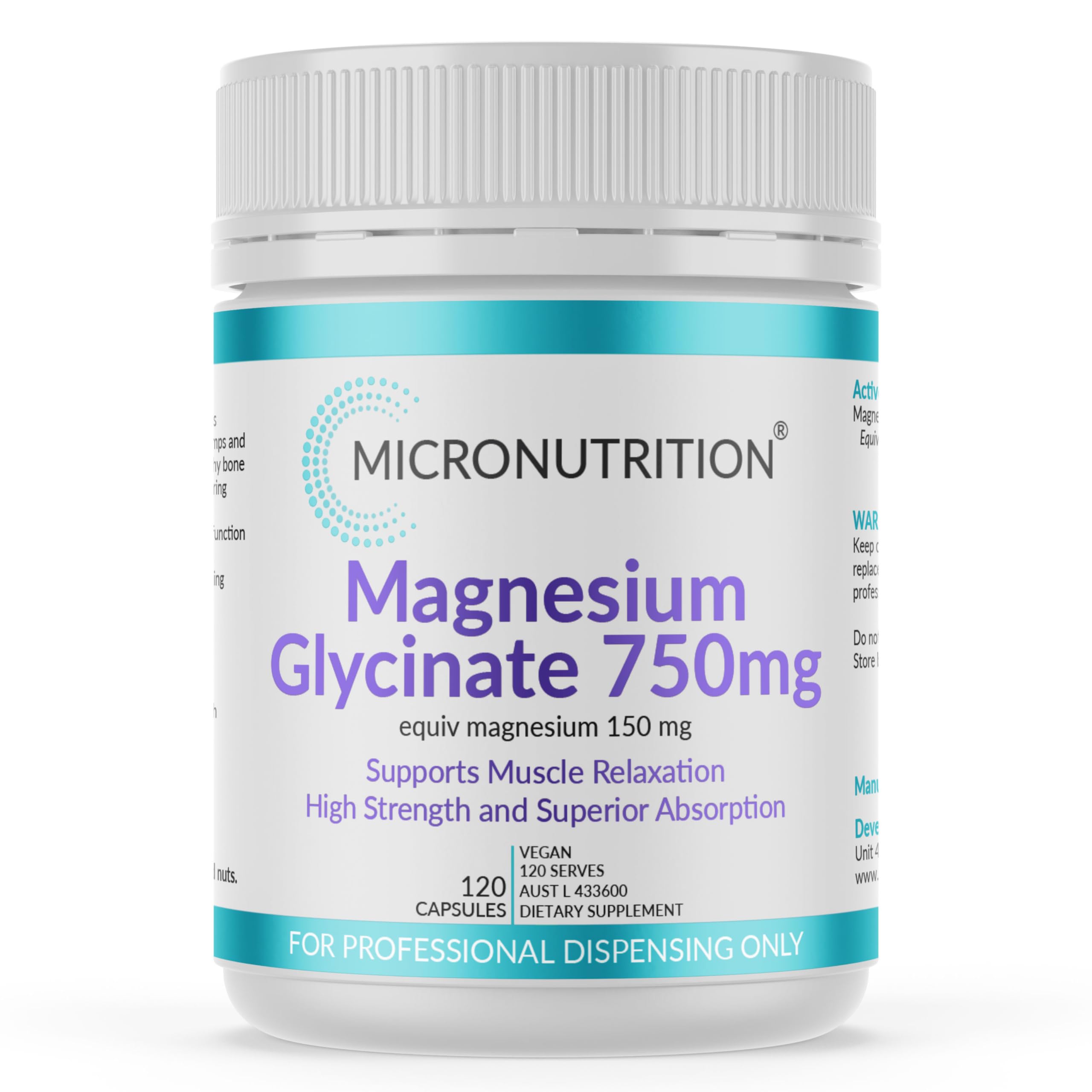 MICRONUTRITION Magnesium Glycinate 750mg (120 Capsules) High Strength ...