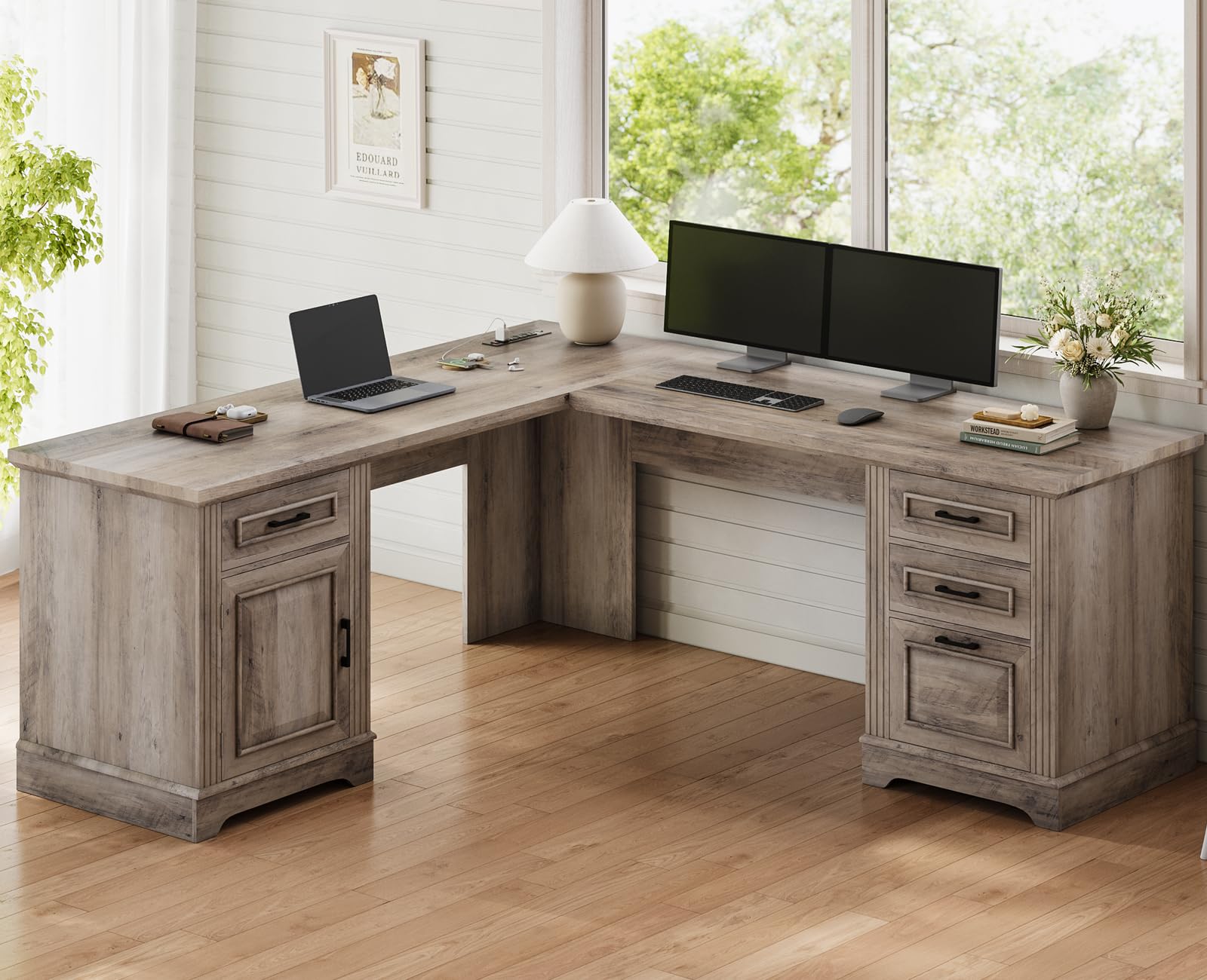 Amazon.com: Itaar Farmhouse L Shaped Desk, Executive Computer Desk with ...