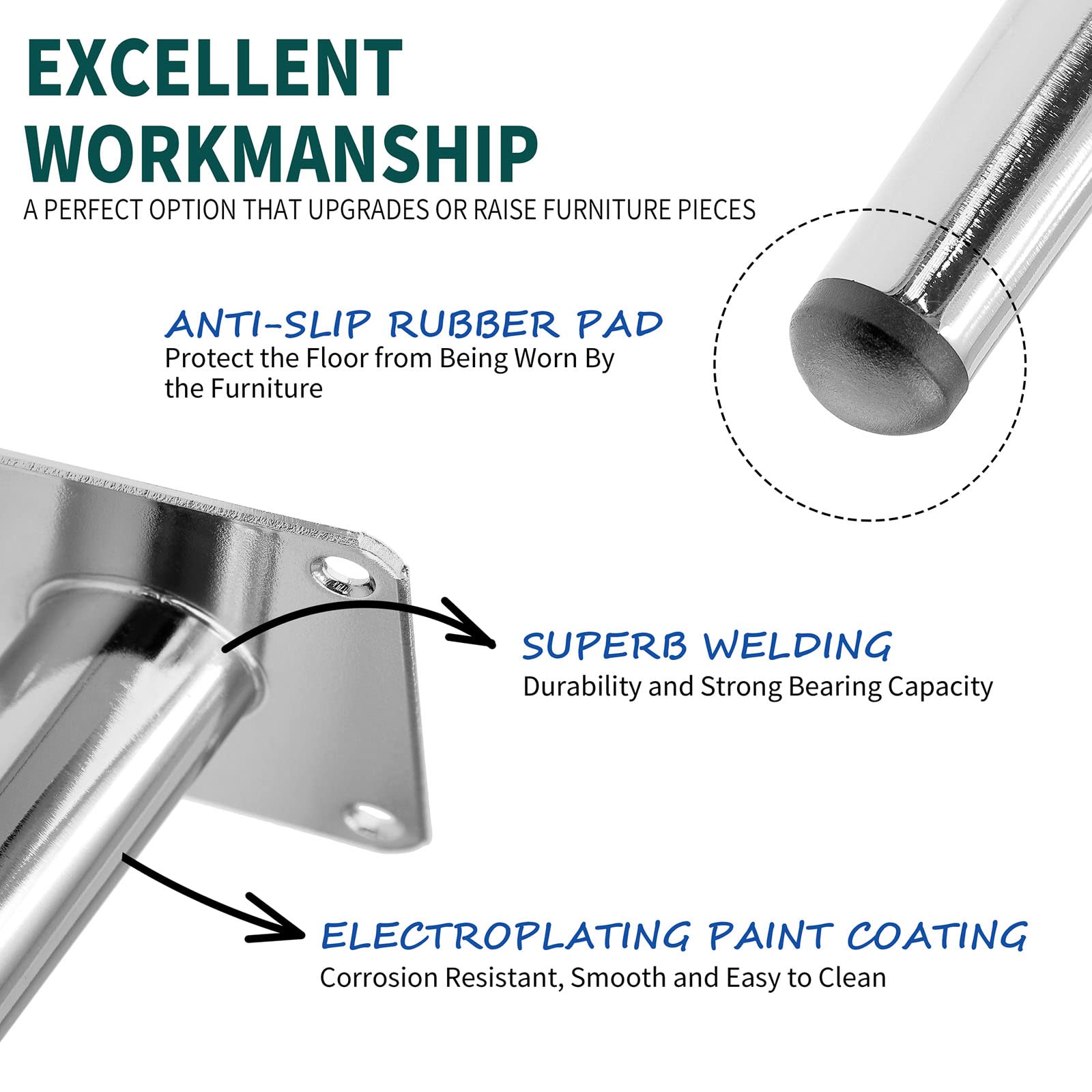 Snapklik.com : 4pcs 10 Inch Furniture Legs, Straight Conical Metal Legs ...