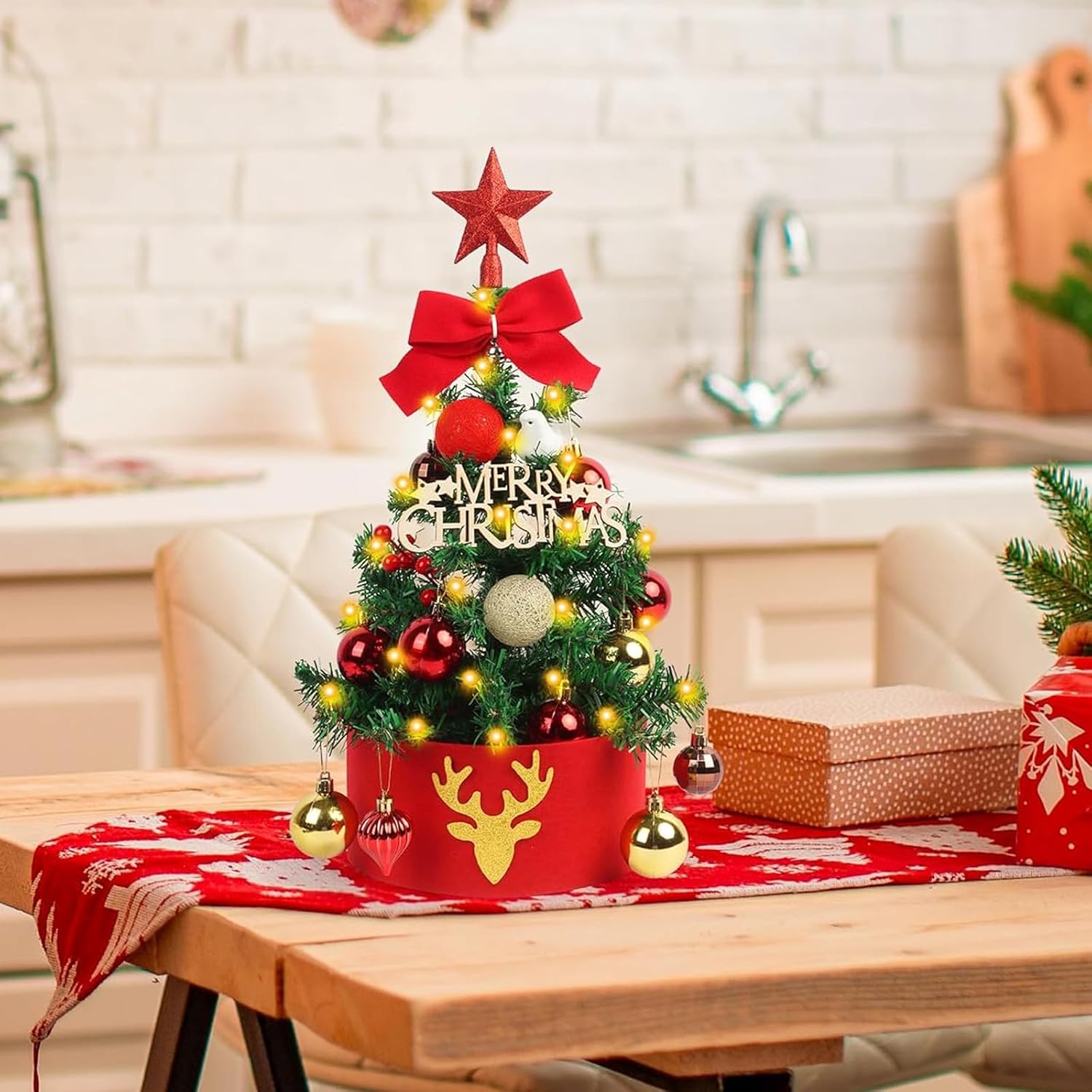 Wsetyy Tabletop Christmas Tree, PVC Artificial Mini Christmas Tree ...