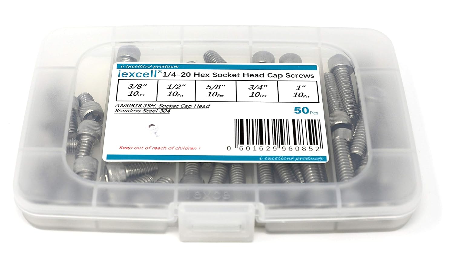iexcell 50 Pcs 1/4-20 x 3/8" 1/2" 5/8" 3/4" 1" Stainless Steel 304 Hex ...