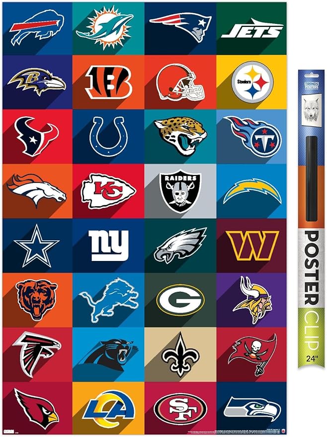 Amazon.com: Trends International NFL League - Logos 24 Wall Poster, 34L ...