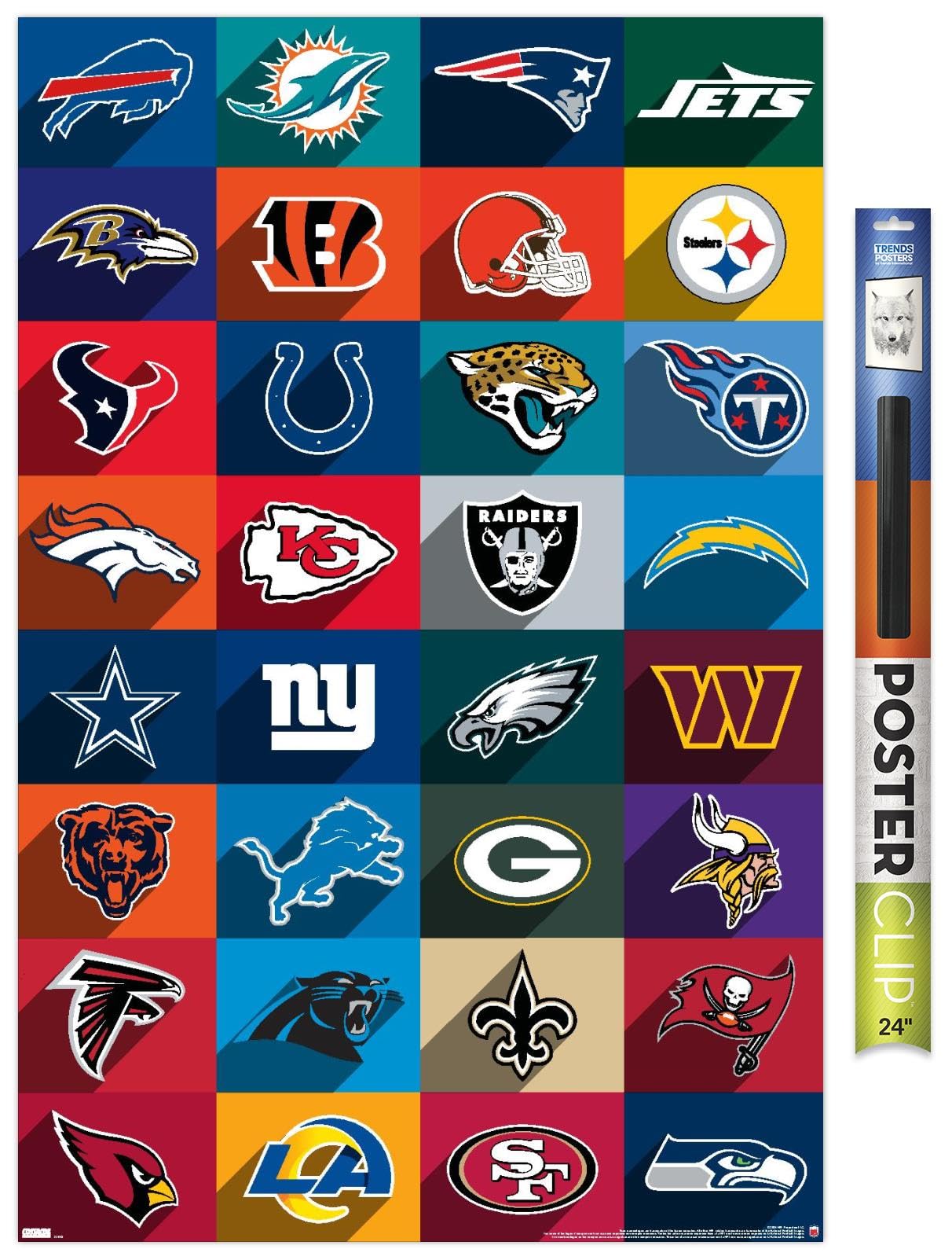Amazon.com: Trends International NFL League - Logos 24 Wall Poster, 34L ...