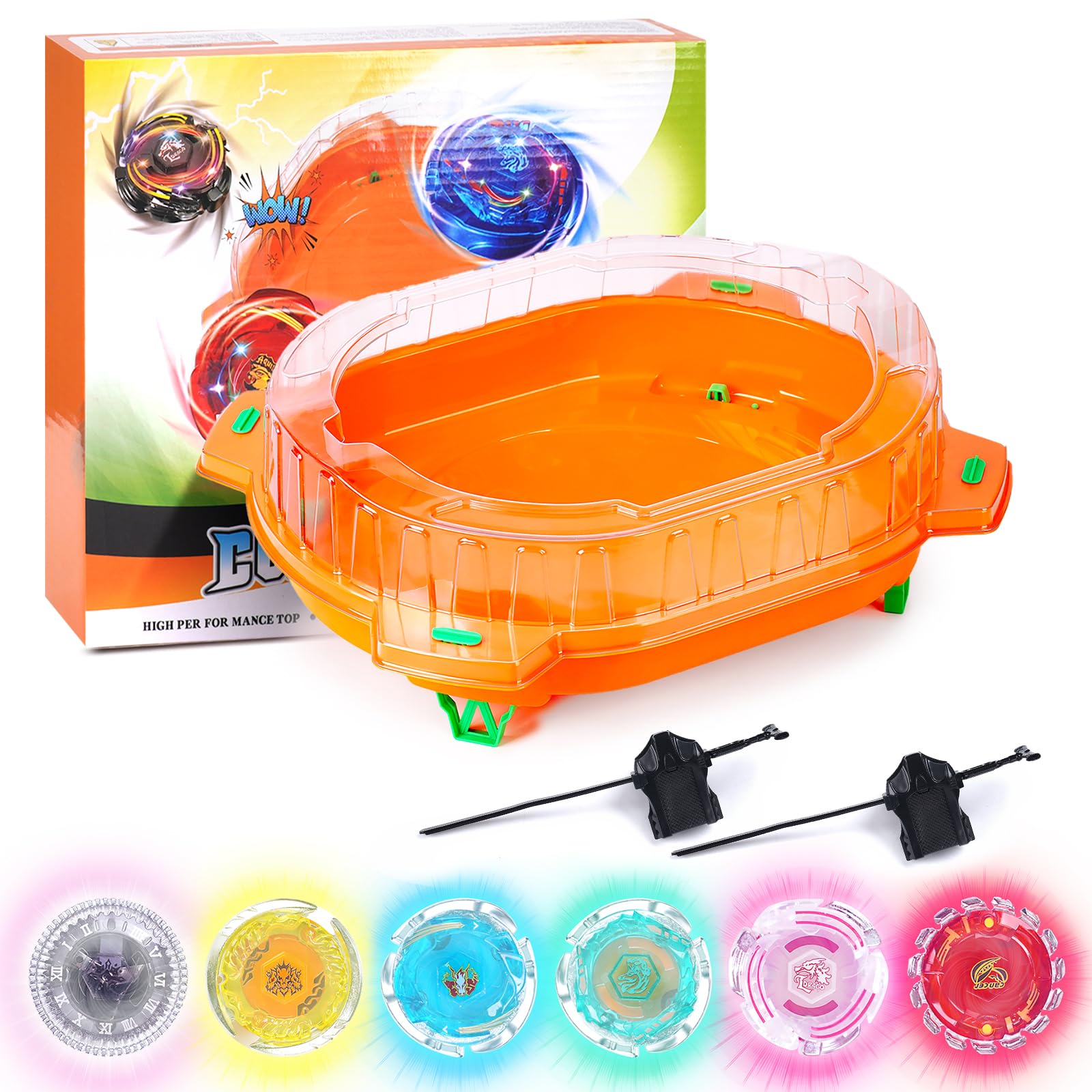 Stadium Battle Top Set, 6 Light Ignite Spinning Tops, 1 Stadium and 2 ...