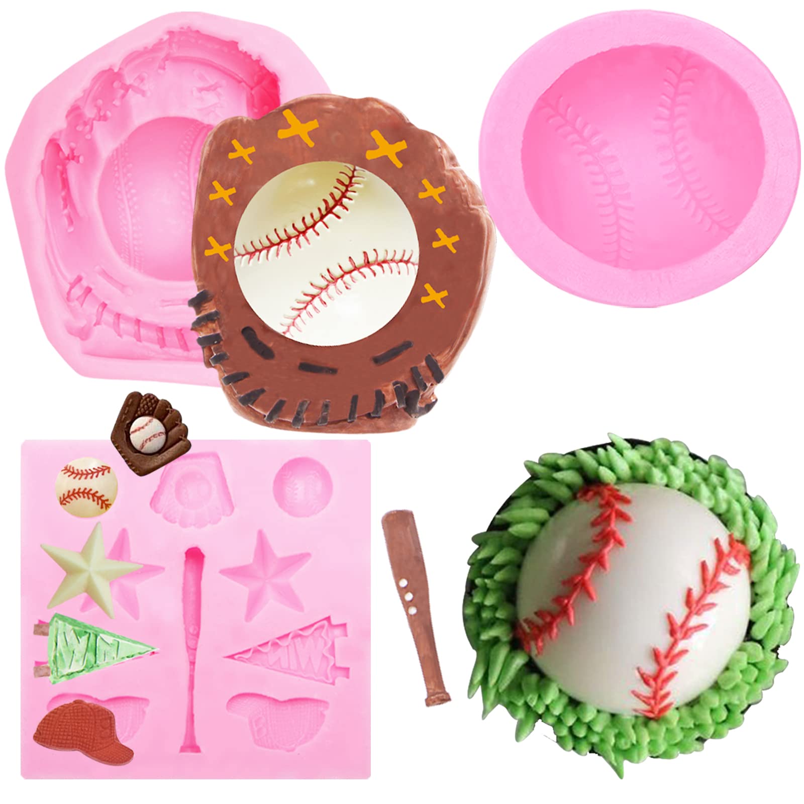 Amazon.com: Baseball Chocolate Silicone Molds 3 Pcs, Softball Glove ...