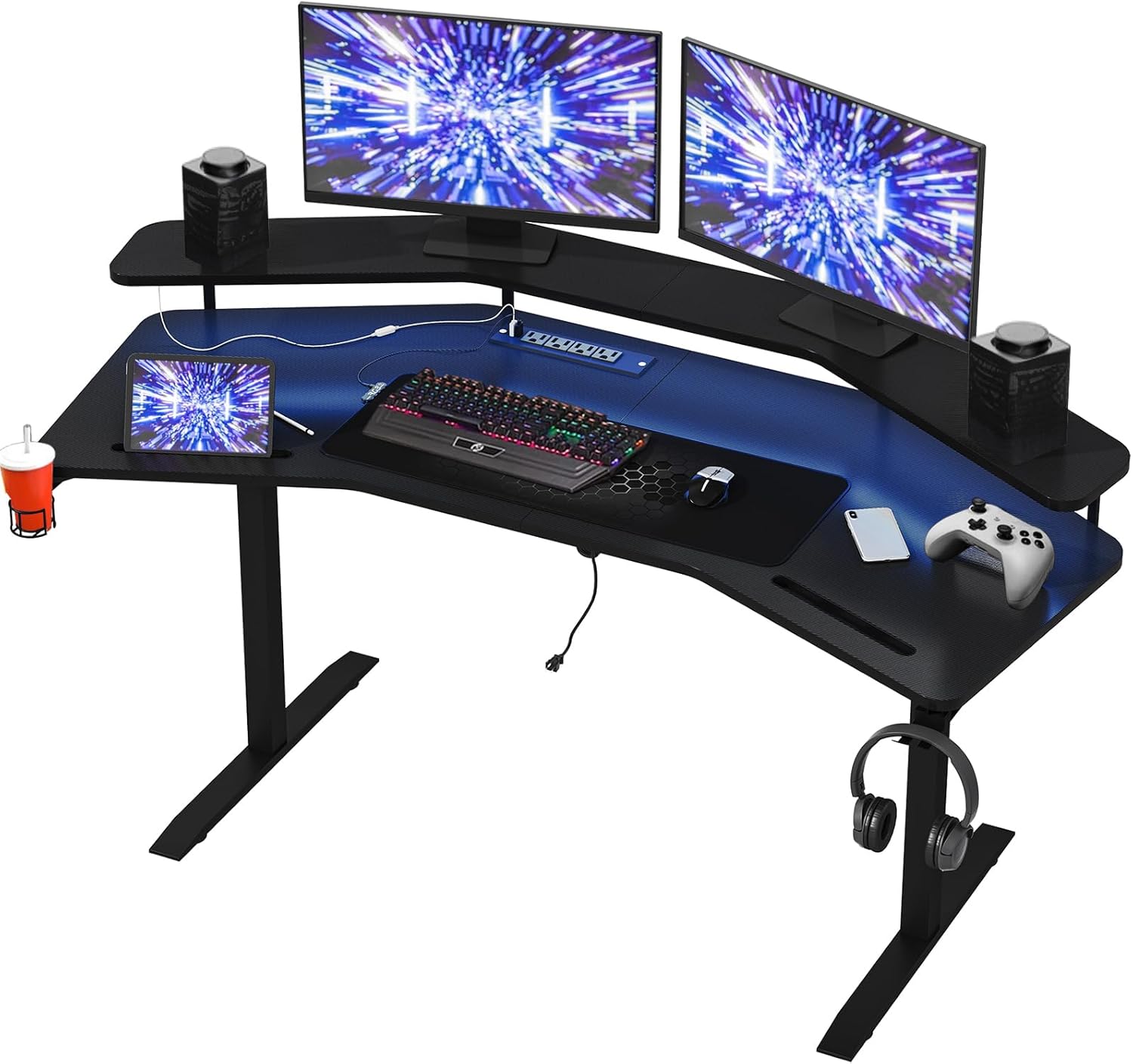 Amazon.com: QIAYA Wing Shaped LED Gaming Desk 63 Inch, Computer Table ...