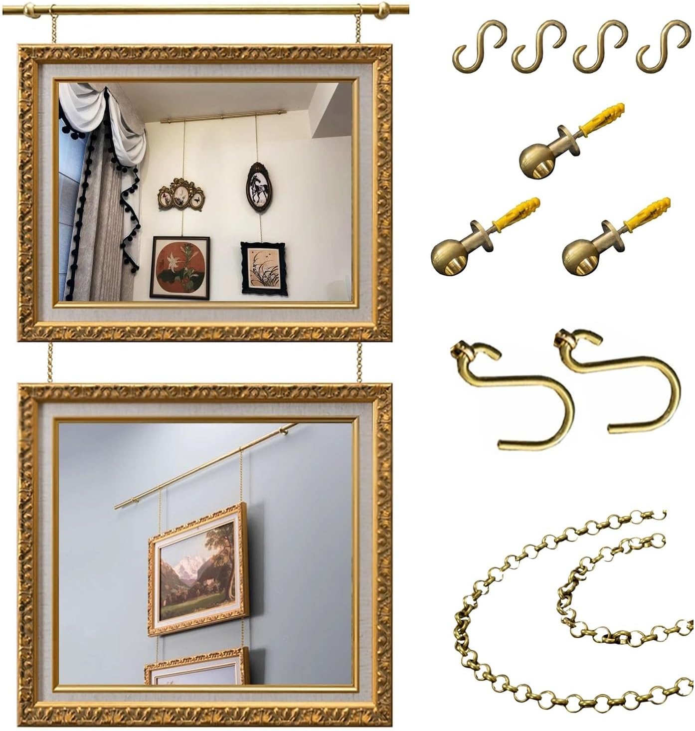 Picture Rail Hanging System, Brass Picture Hanging Wire Kit, Gallery ...