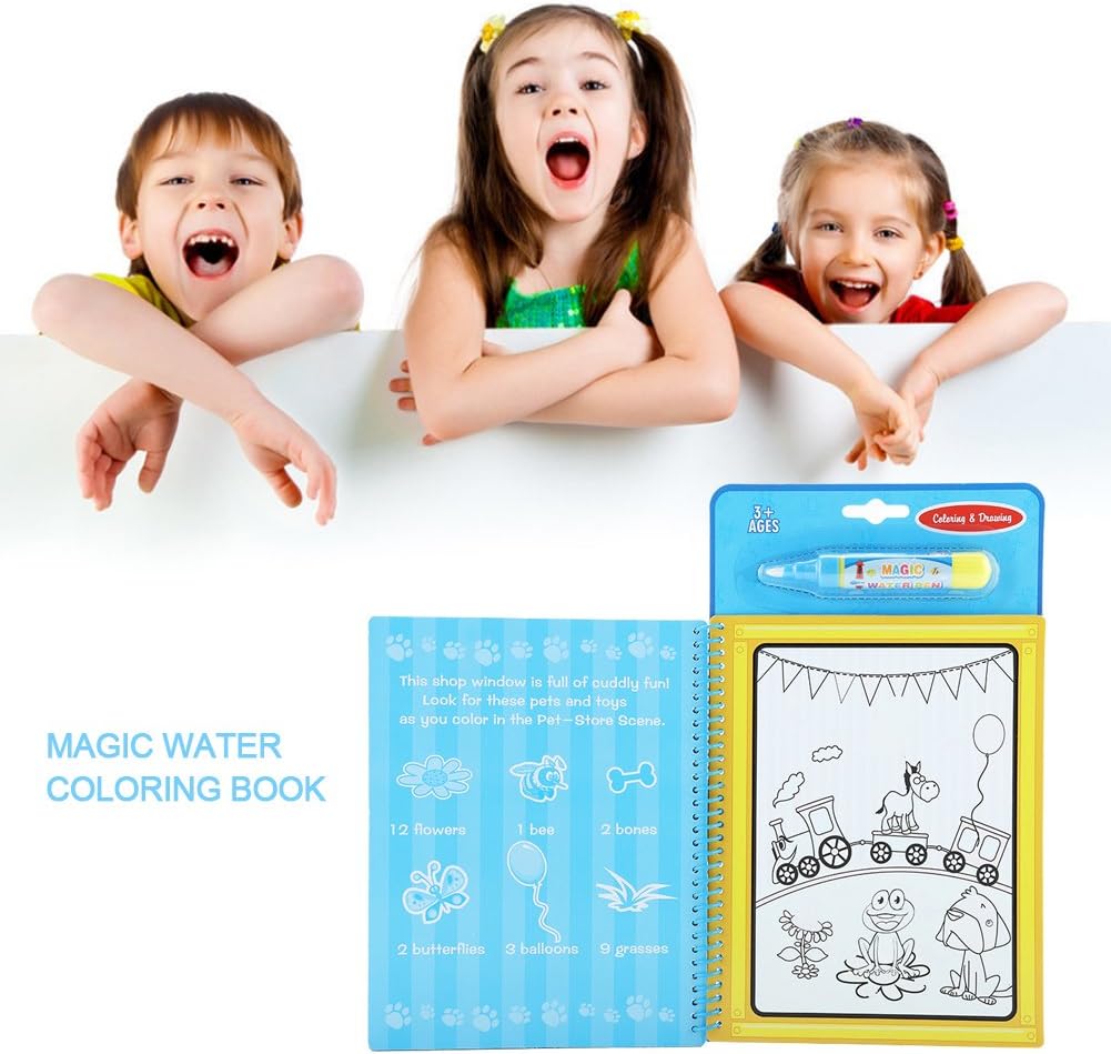 Water Coloring Book, Reusable Water Activity Book with Refillable Water ...