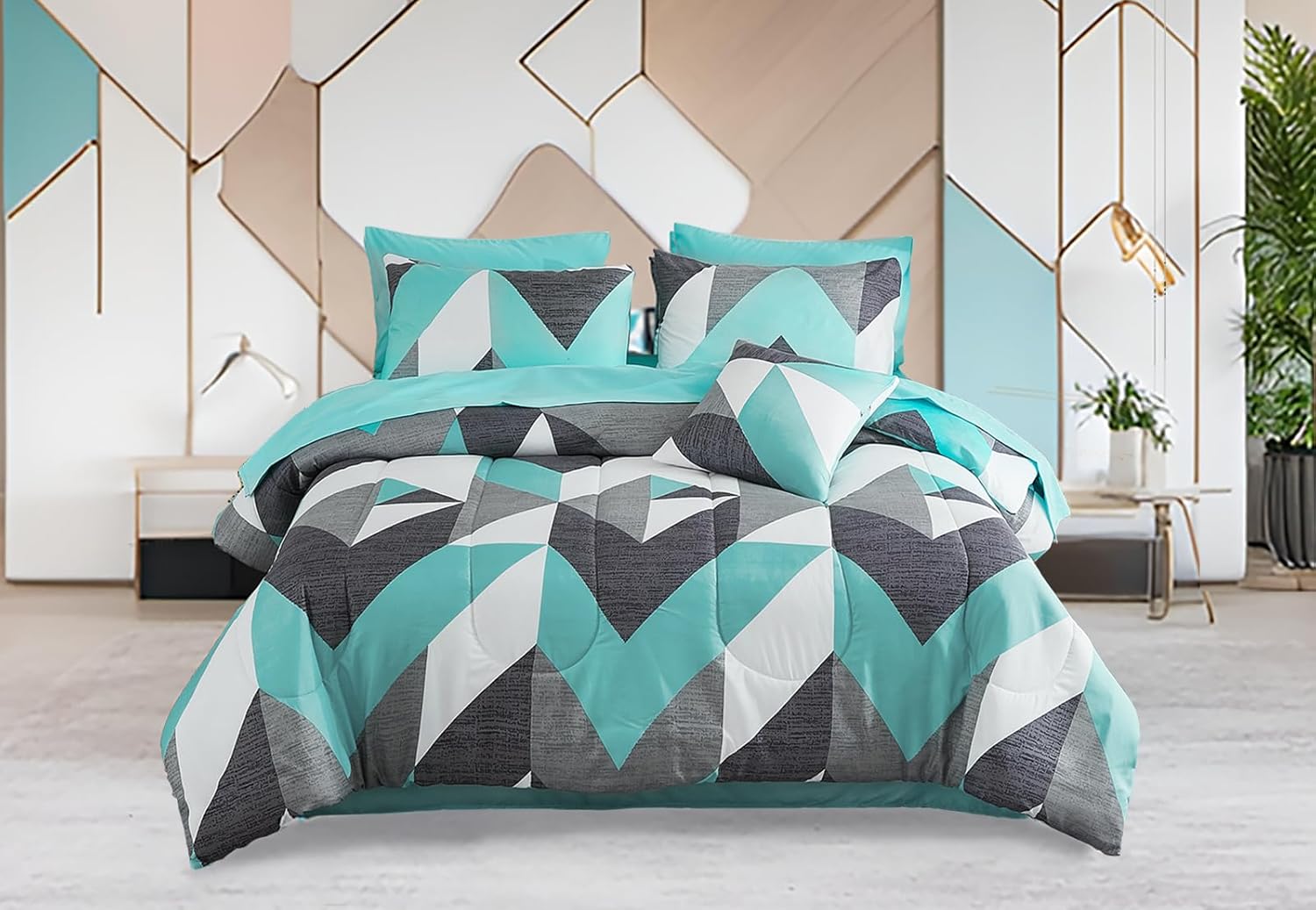 Amazon.com: Bedbay Teal Bedding Set Grey and Teal Comforter Full Size ...