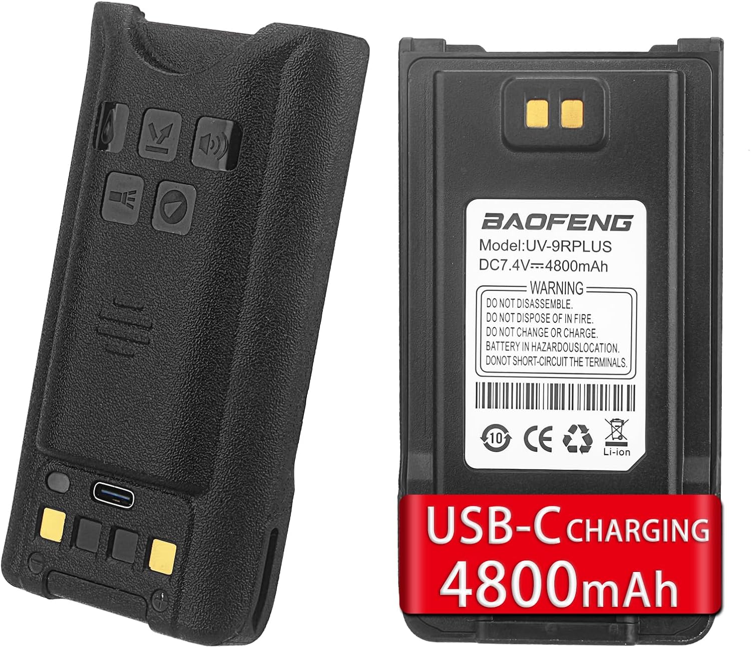 Amazon.com: BAOFENG UV-9R Battery,4800mAh USB-C Charge Replacement ...