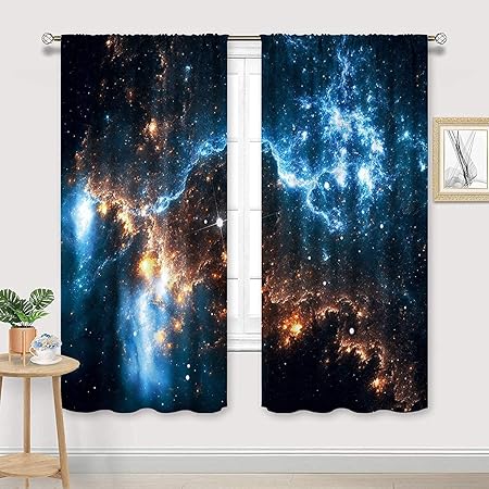 Amazon.com: AAtter Outerspace Galaxy Window Curtain Universe Blue ...