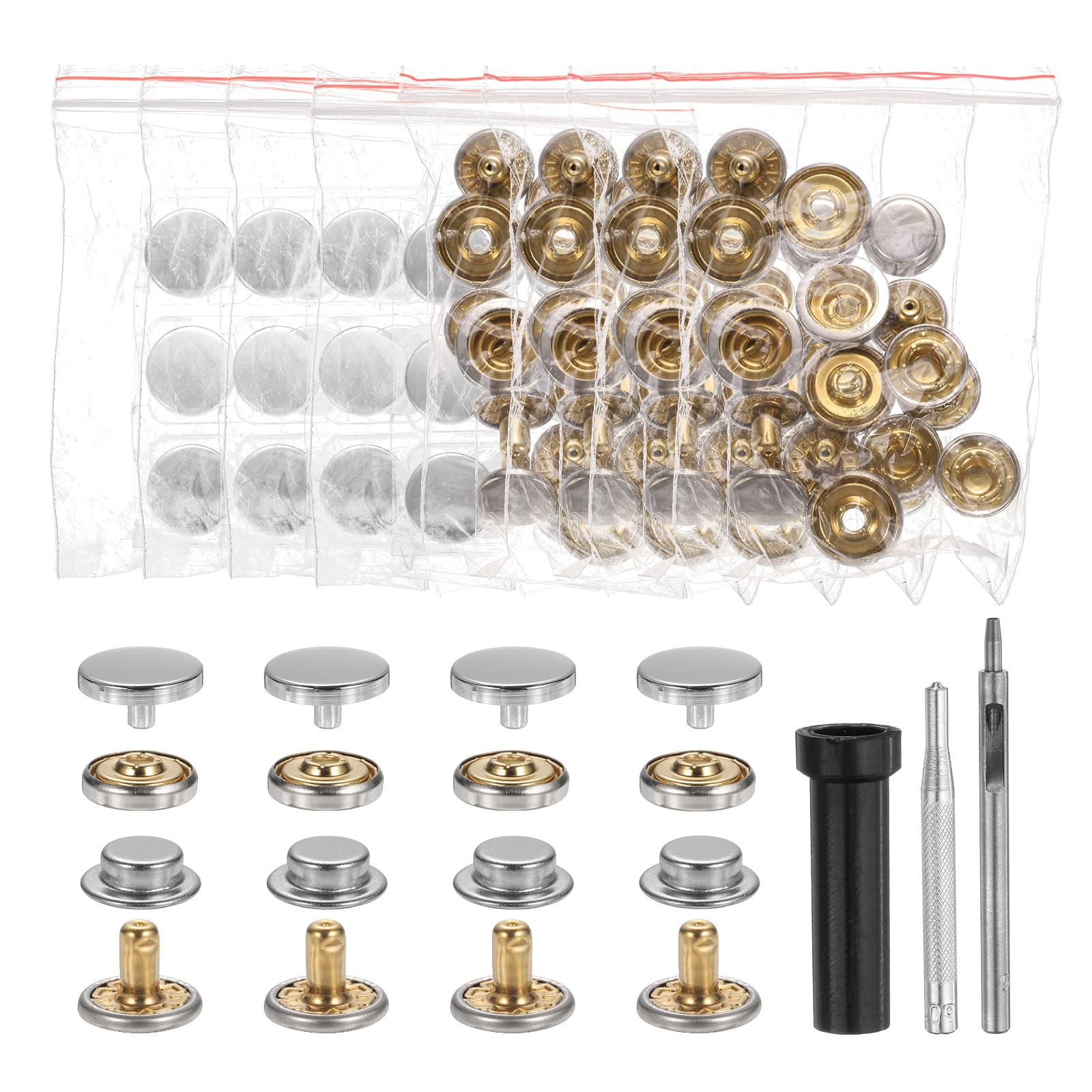 sourcing map 24 Set Leather Snap Fasteners Kit 12mm Metal Snap Button ...